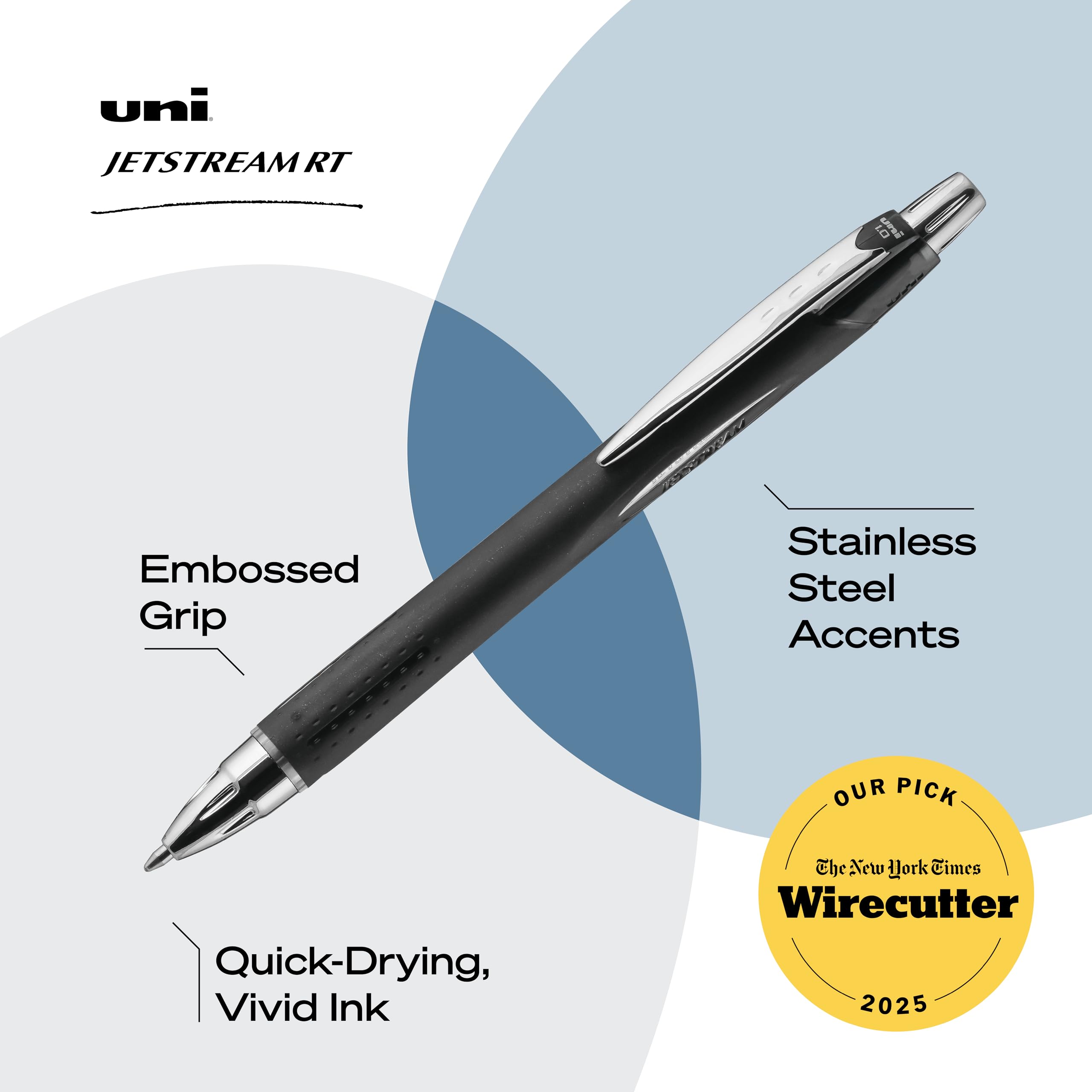 uni-ball Jetstream RT Retractable Ballpoint Pens Fine Point, 0.7mm, Black, 3 Pack