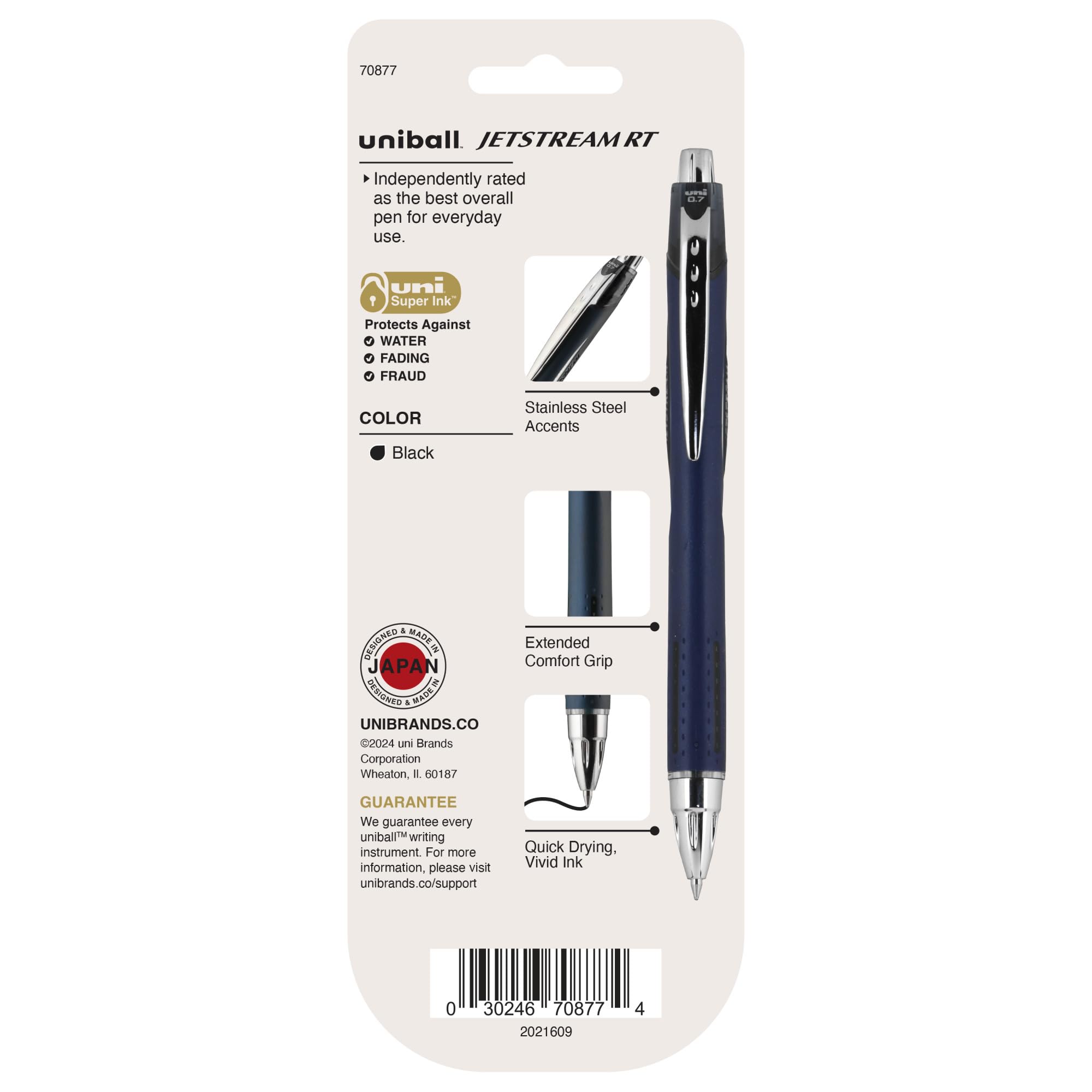 uni-ball Jetstream RT Retractable Ballpoint Pens Fine Point, 0.7mm, Black, 3 Pack