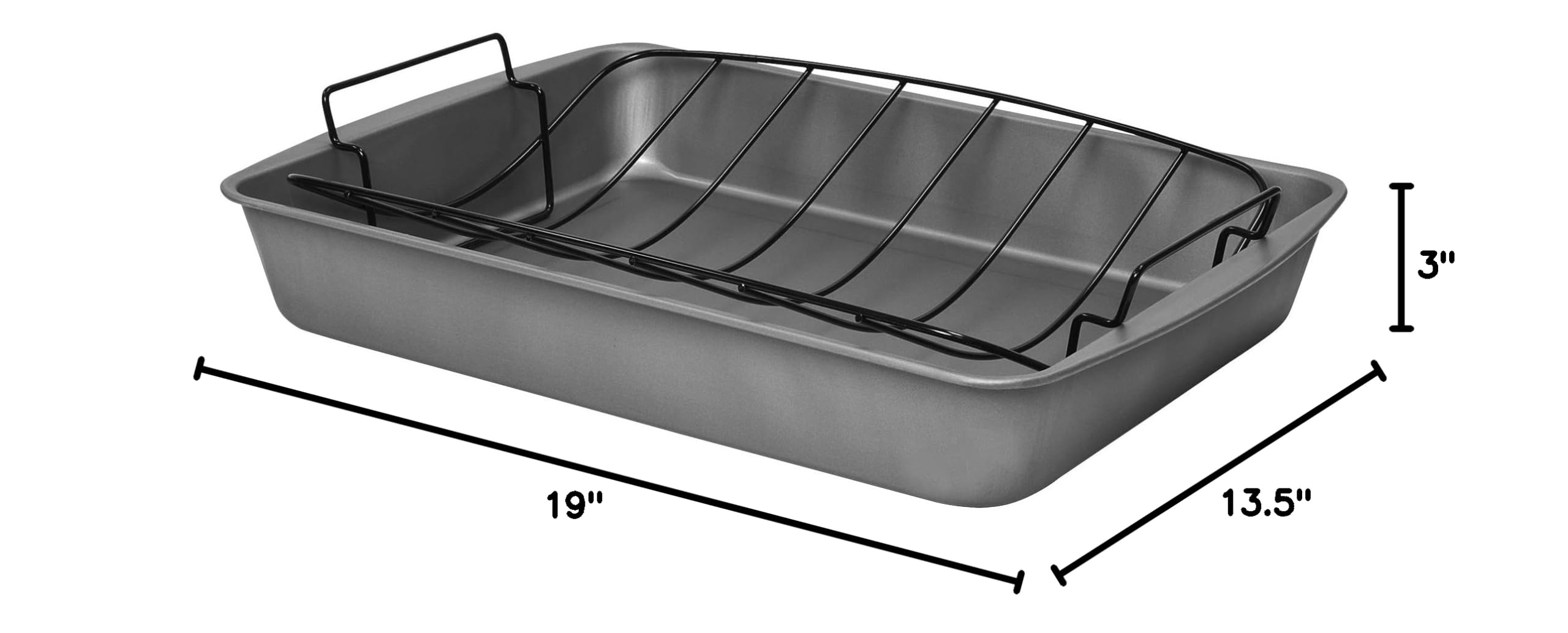G & S Metal Products Company OvenStuff Nonstick Roasting Pan with Rack, Large, Gray