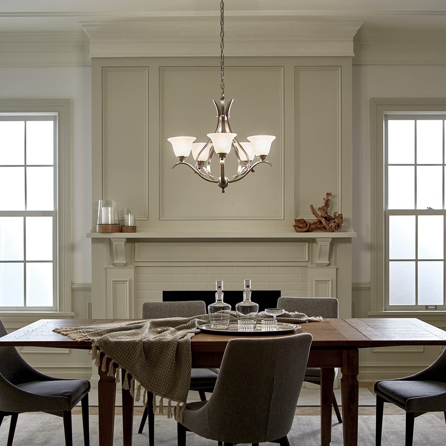 Kichler Dover 23" 5 Light Chandelier with Etched Seeded Glass in Brushed Nickel