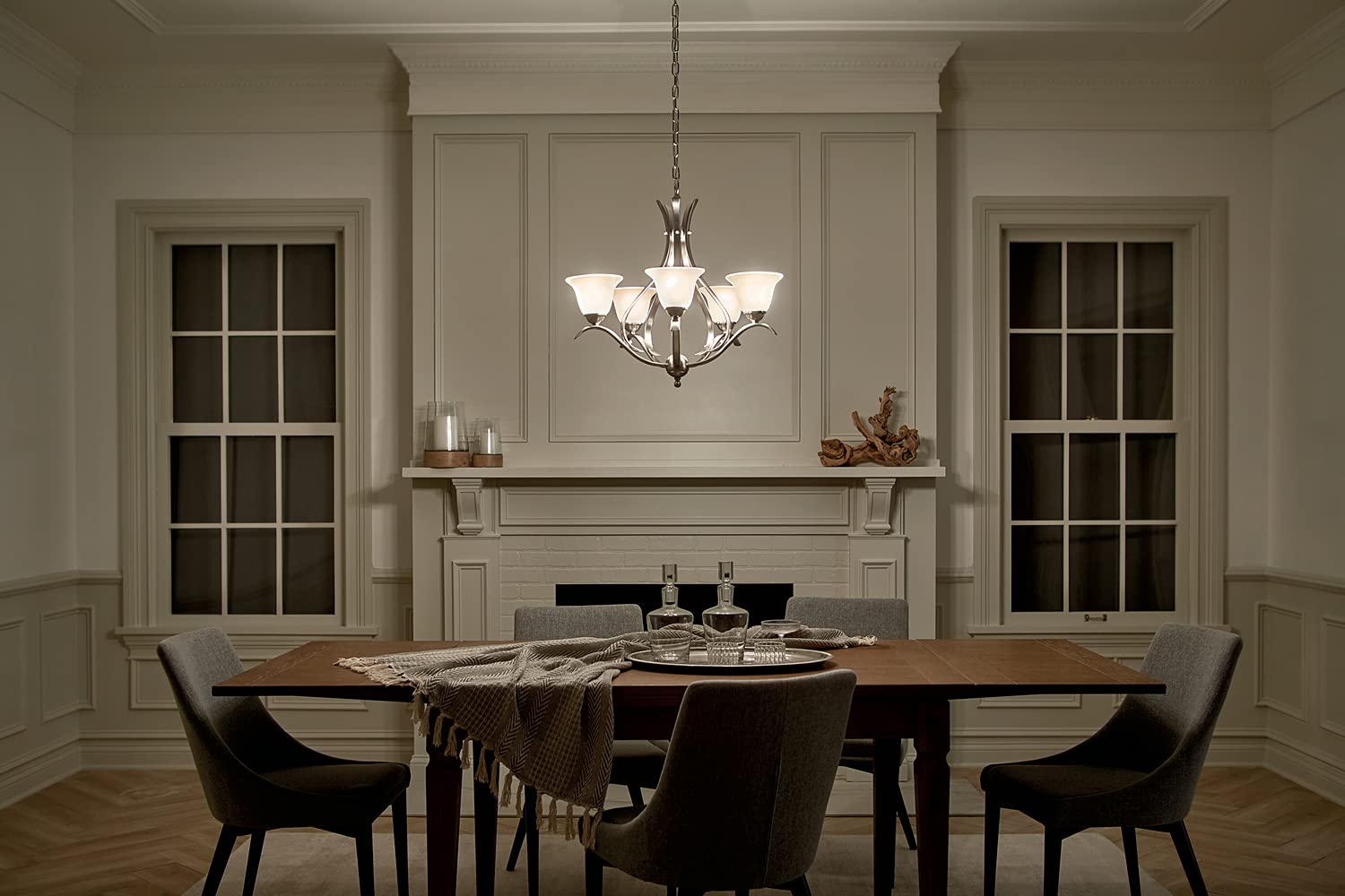 Kichler Dover 23" 5 Light Chandelier with Etched Seeded Glass in Brushed Nickel