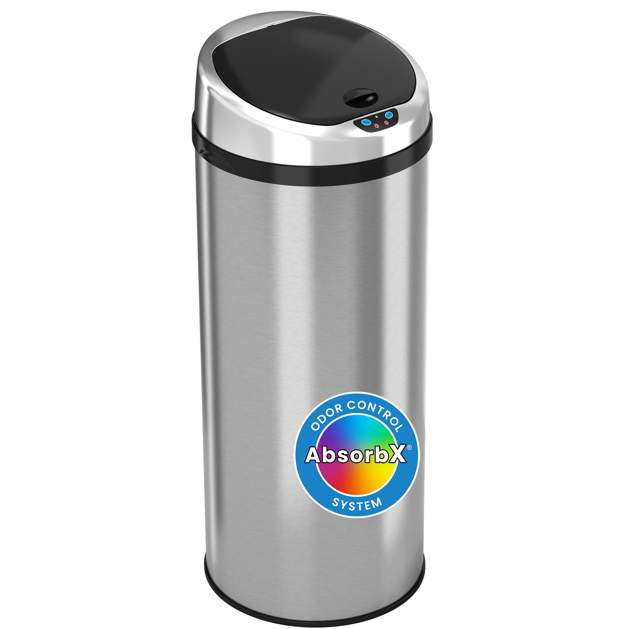 iTouchless 13 Gallon Touchless Sensor Kitchen Trash Can with Odor Control System, Brushed Stainless Steel, Round Garbage Bin for Home or Office - IT13RCB