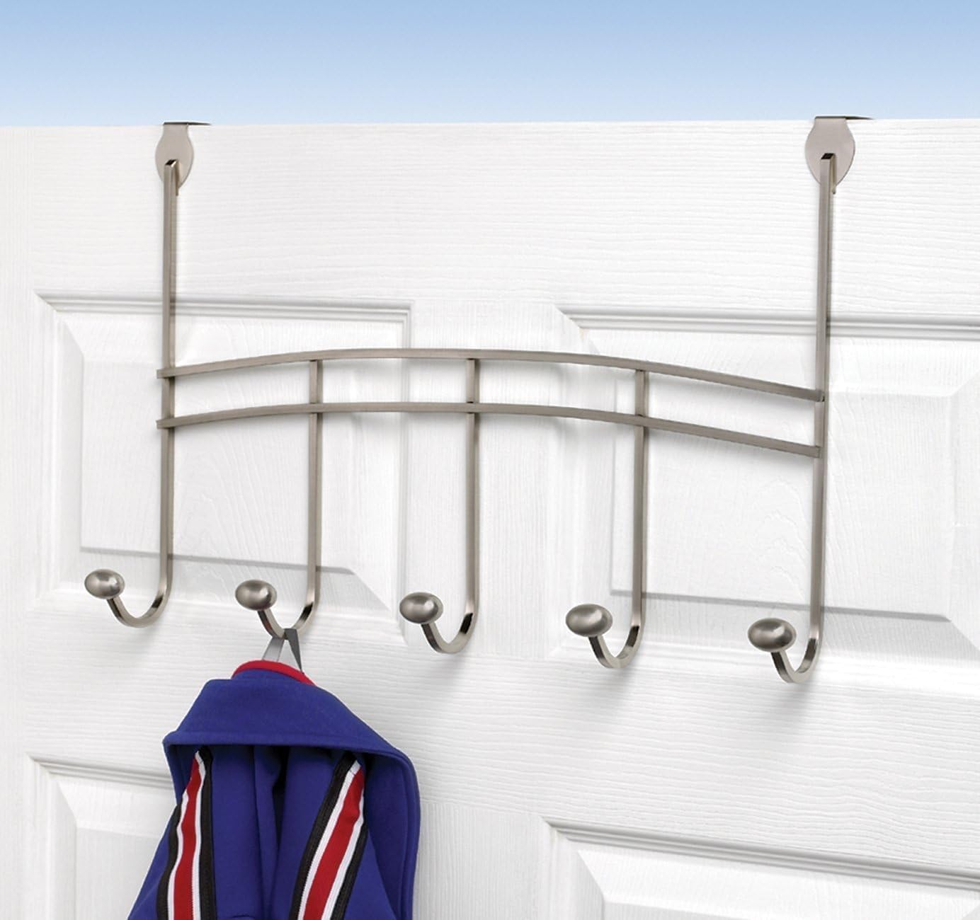 Spectrum Diversified Duchess 5 Door Hooks for Closet, Bathroom & Laundry Room, Jacket & Towel Rack, Clothes Hanger for Small Spaces, Satin Nickel