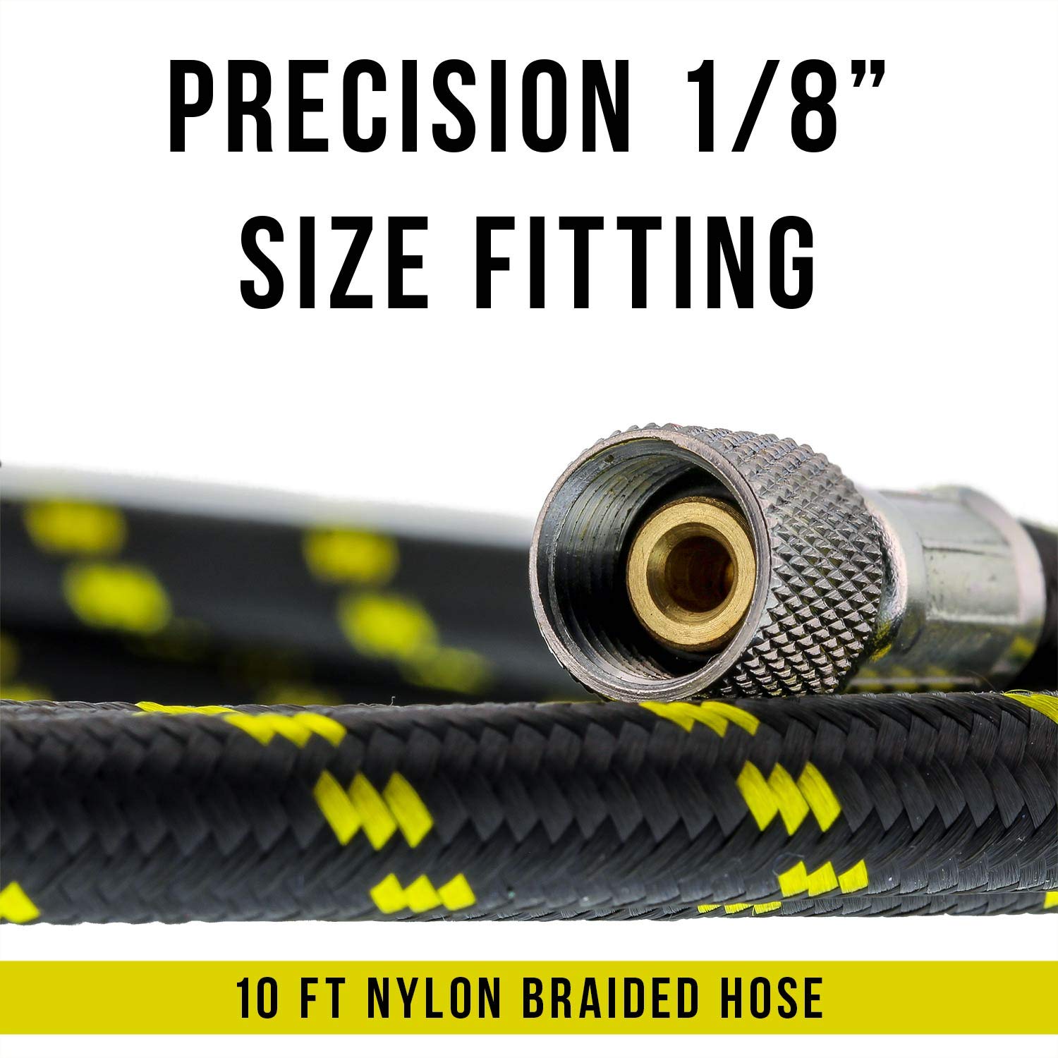 Master Airbrush Premium 10 Foot Nylon Braided Airbrush Hose with Standard 1/8" Size Fittings on Both Ends (Hose color may vary)