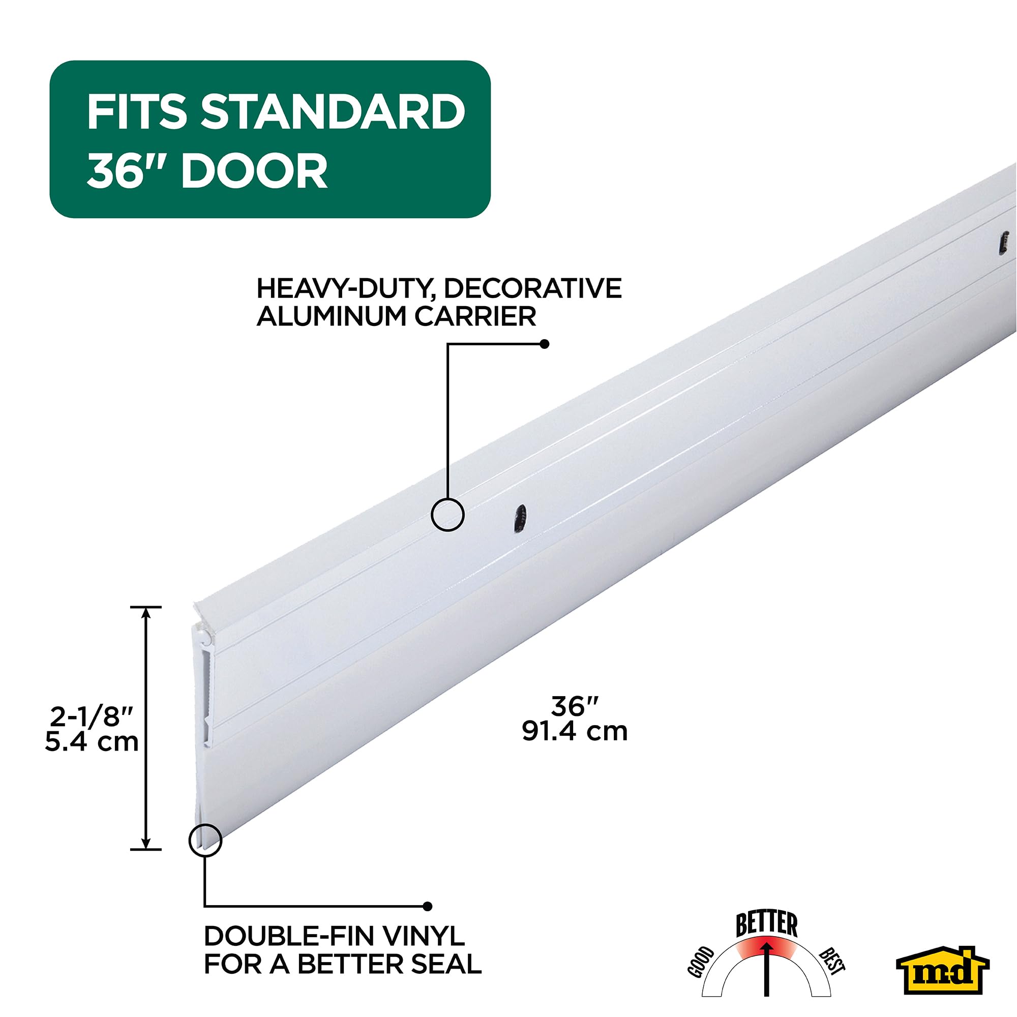 M-D Building Products 5769 M-D 0 Heavy Duty Door Sweep, 1/4 in W X 36 in L X 2 in H, White