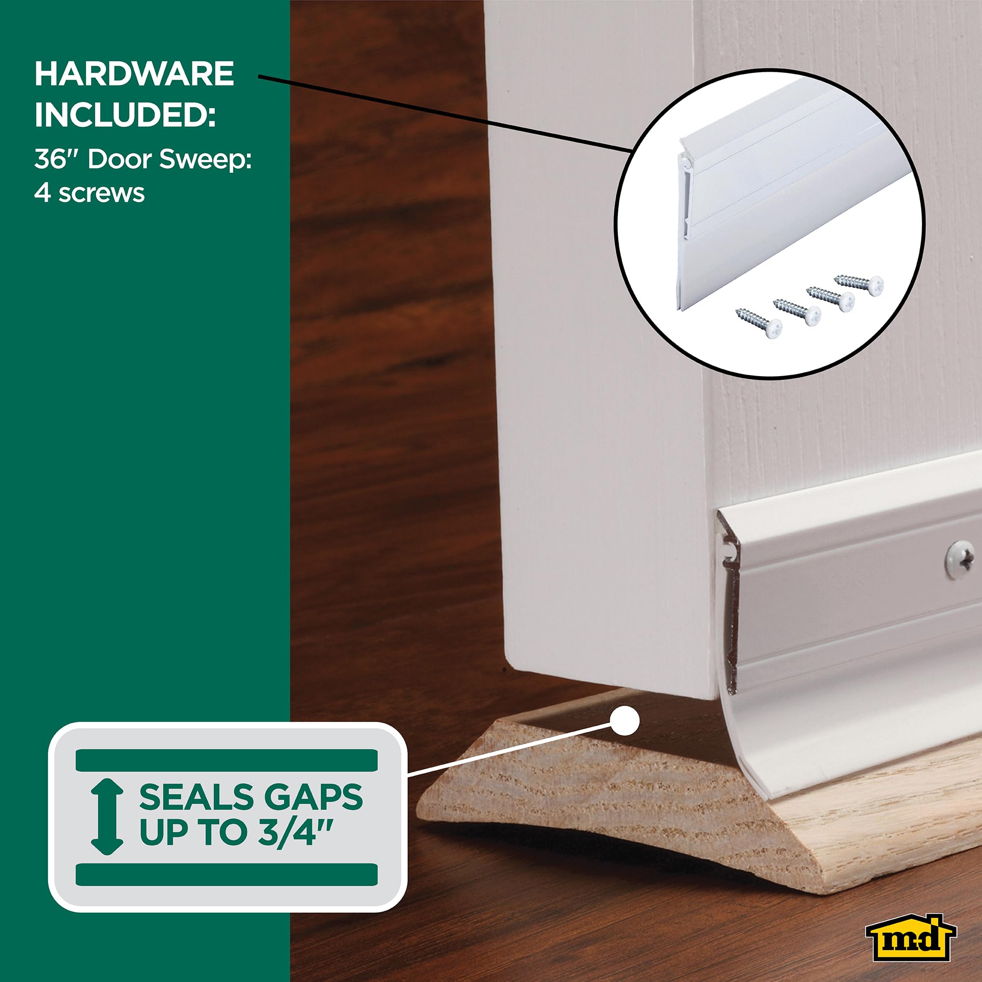 M-D Building Products 5769 M-D 0 Heavy Duty Door Sweep, 1/4 in W X 36 in L X 2 in H, White