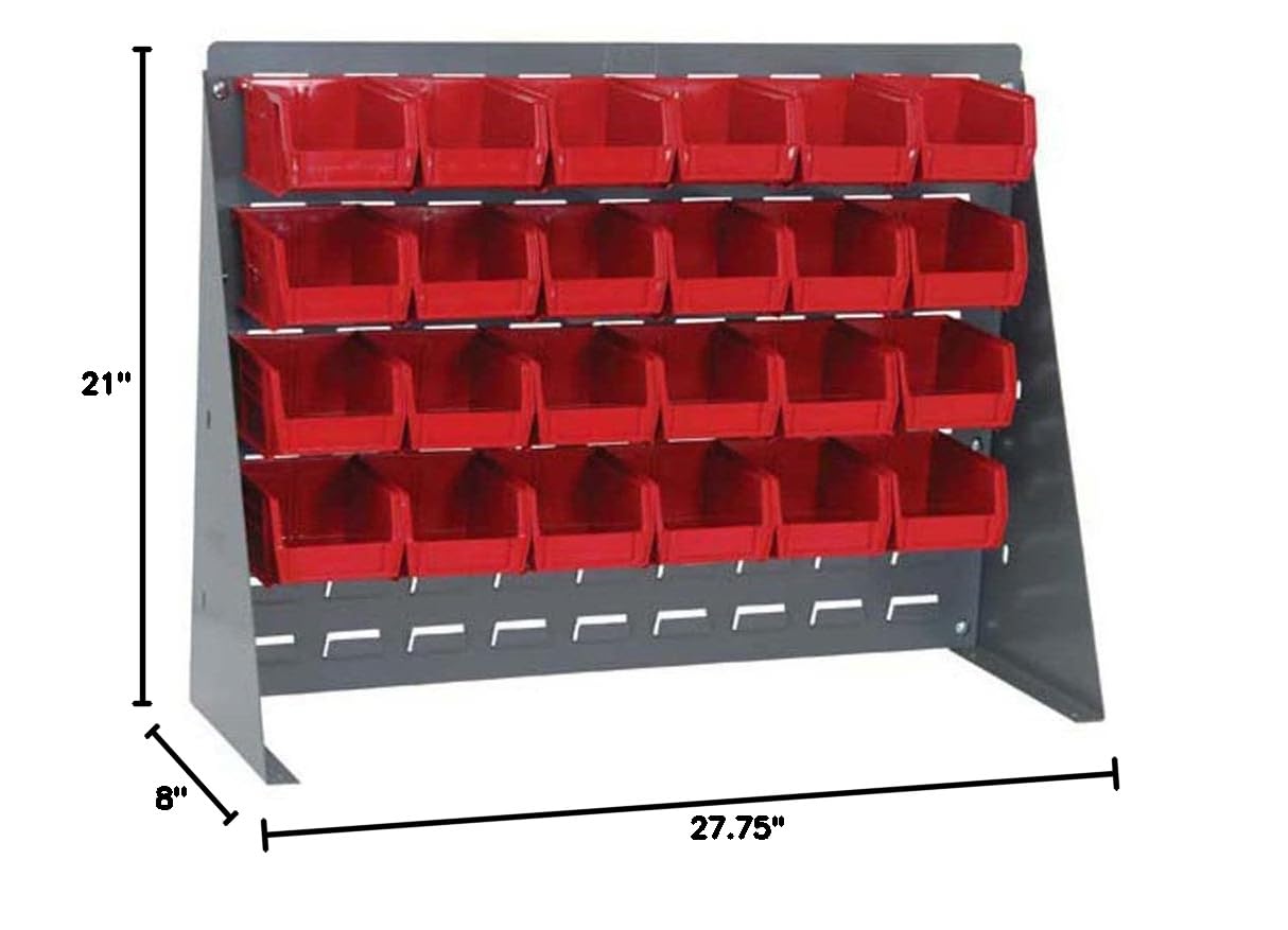 Quantum Storage Systems QBR-2721-220-24RD Ultra Bin Complete Bench Rack Package with 24 Ultra Bins, 27" x 8" x 21", Red