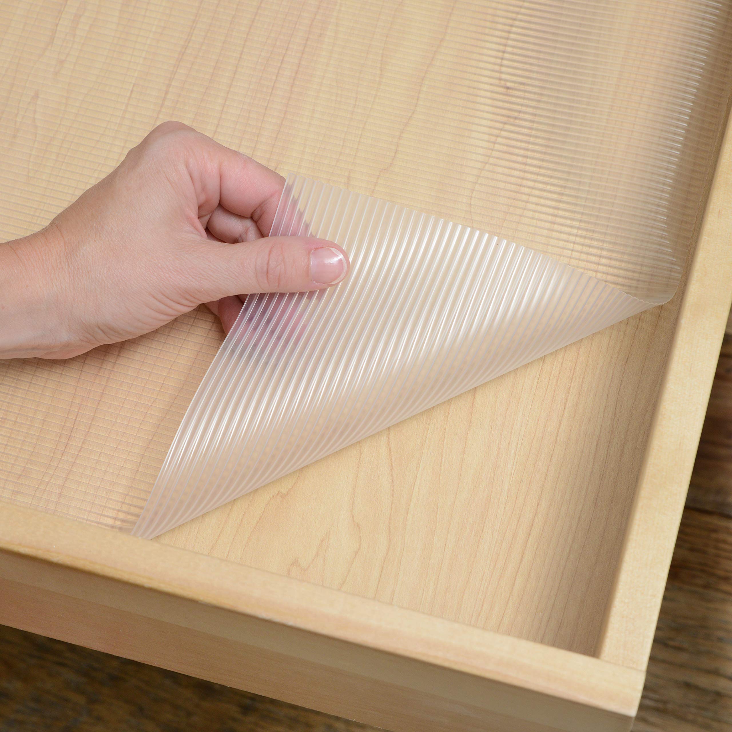 Con-Tact Brand Premium Plus Heavy Duty Non-Adhesive Shelf and Drawer Liner, 16" x 4', Ribbed Clear