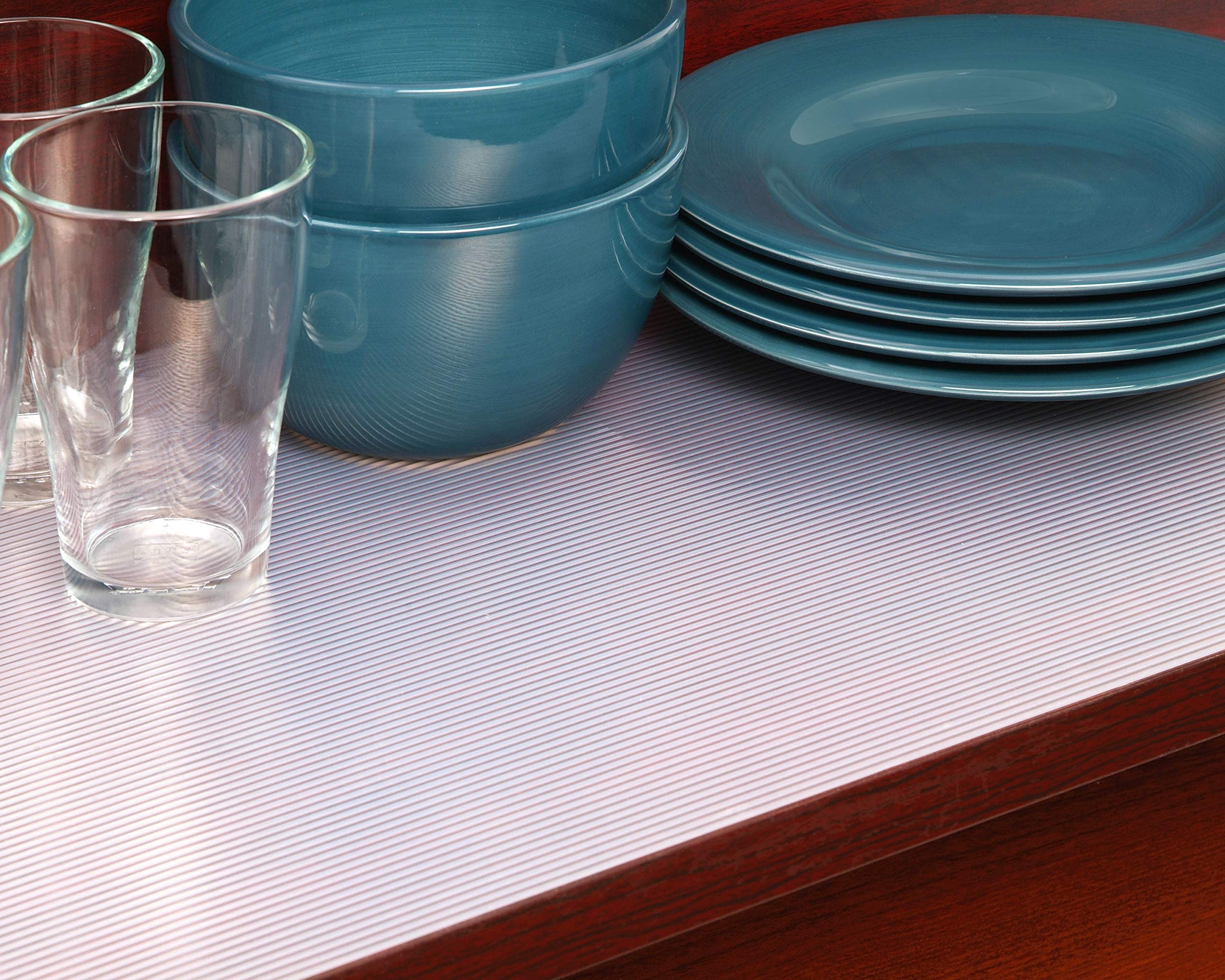 Con-Tact Brand Premium Plus Heavy Duty Non-Adhesive Shelf and Drawer Liner, 16" x 4', Ribbed Clear