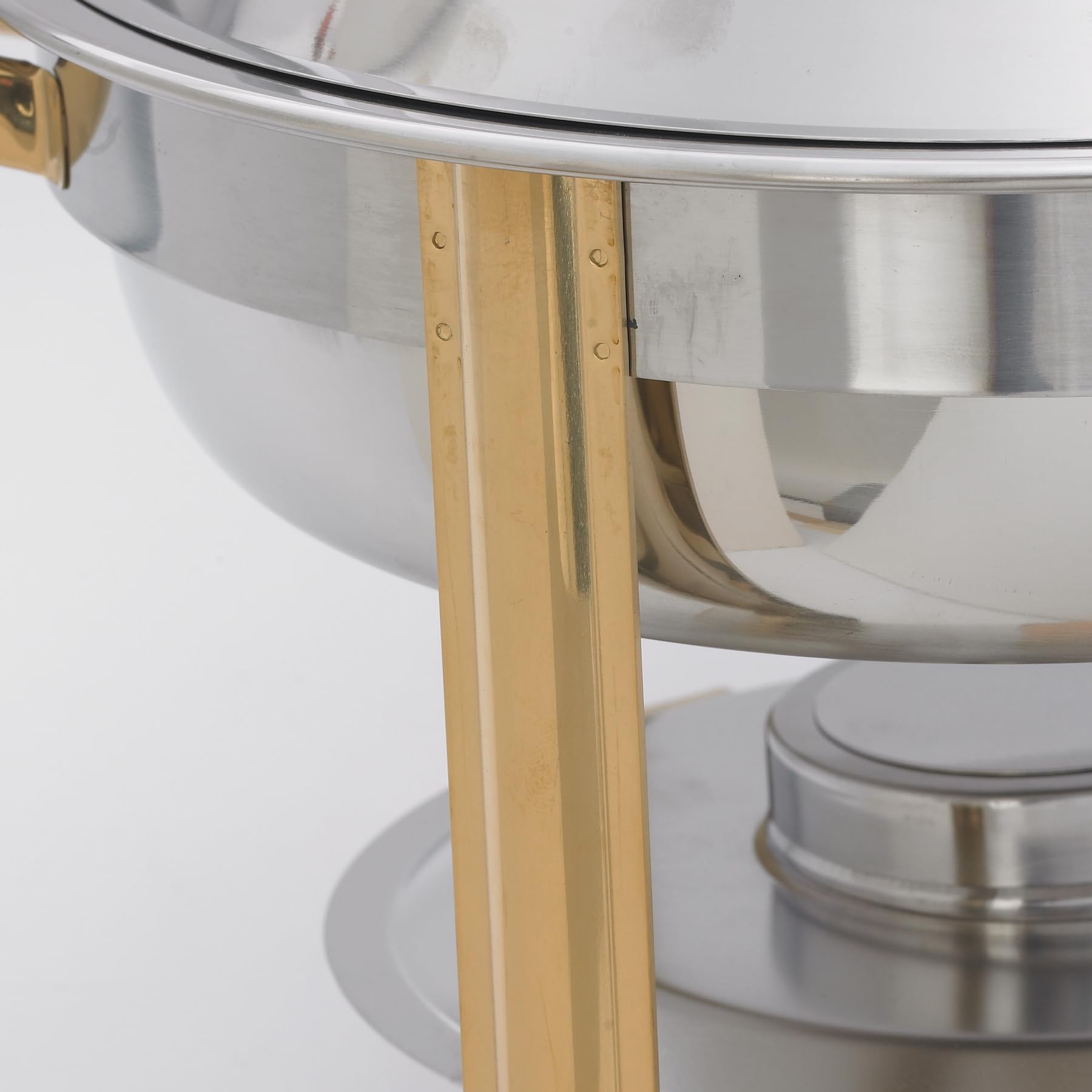 Winco Winware 4 Quart Round Stainless Steel Gold Accented Chafer