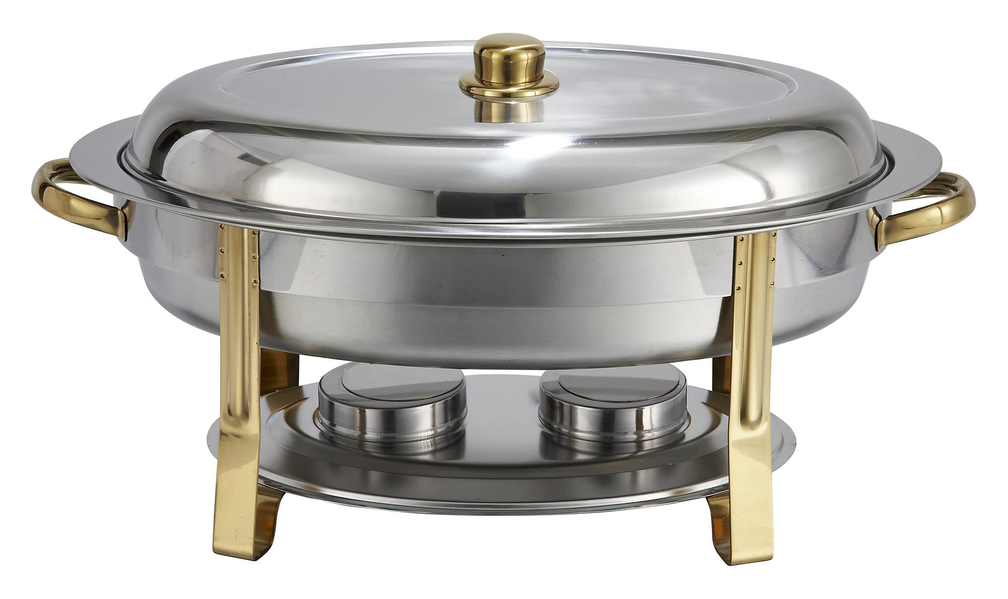 Winware 6 Quart Oval Stainless Steel Gold Accented Chafer