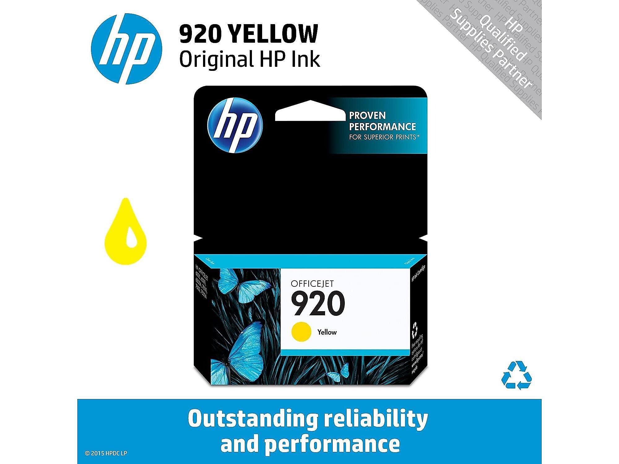 HP 920 | Ink Cartridge | Yellow | Works with HP OfficeJet 6000, 6500, 7000, 7500 | CH636AN