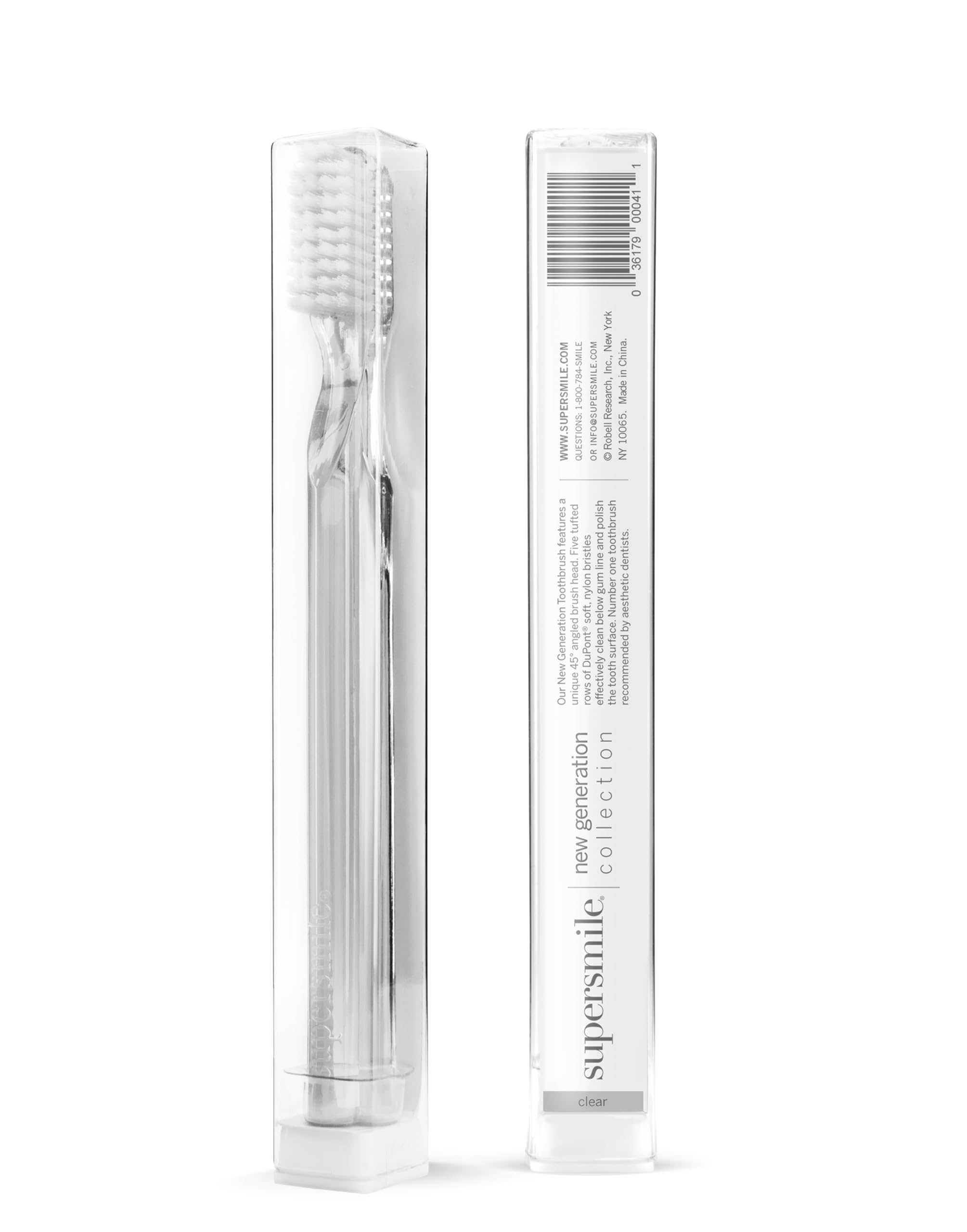 Supersmile New Generation Toothbrush w/ Patented 45° Soft Nylon Bristles - Whitening Tooth Brush w/ Ergonomic Handle Guarantees ADA Recommended Brushing Angle for Adults & Children (Clear)