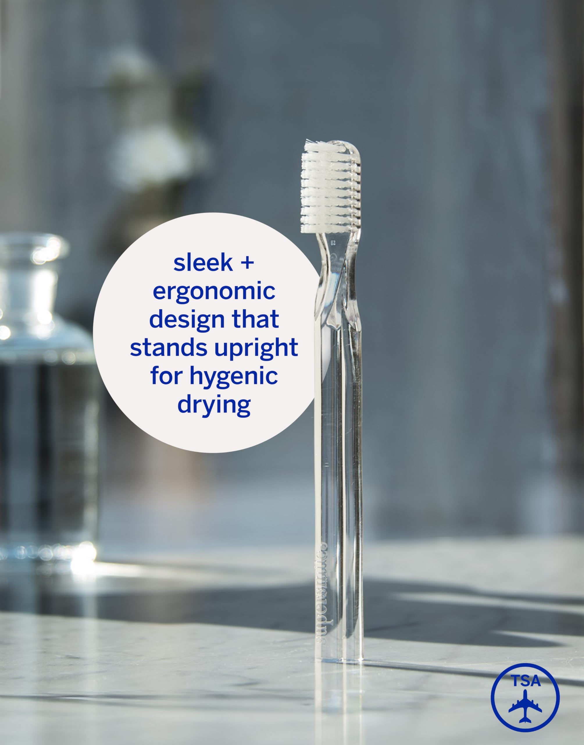 Supersmile New Generation Toothbrush w/ Patented 45° Soft Nylon Bristles - Whitening Tooth Brush w/ Ergonomic Handle Guarantees ADA Recommended Brushing Angle for Adults & Children (Clear)