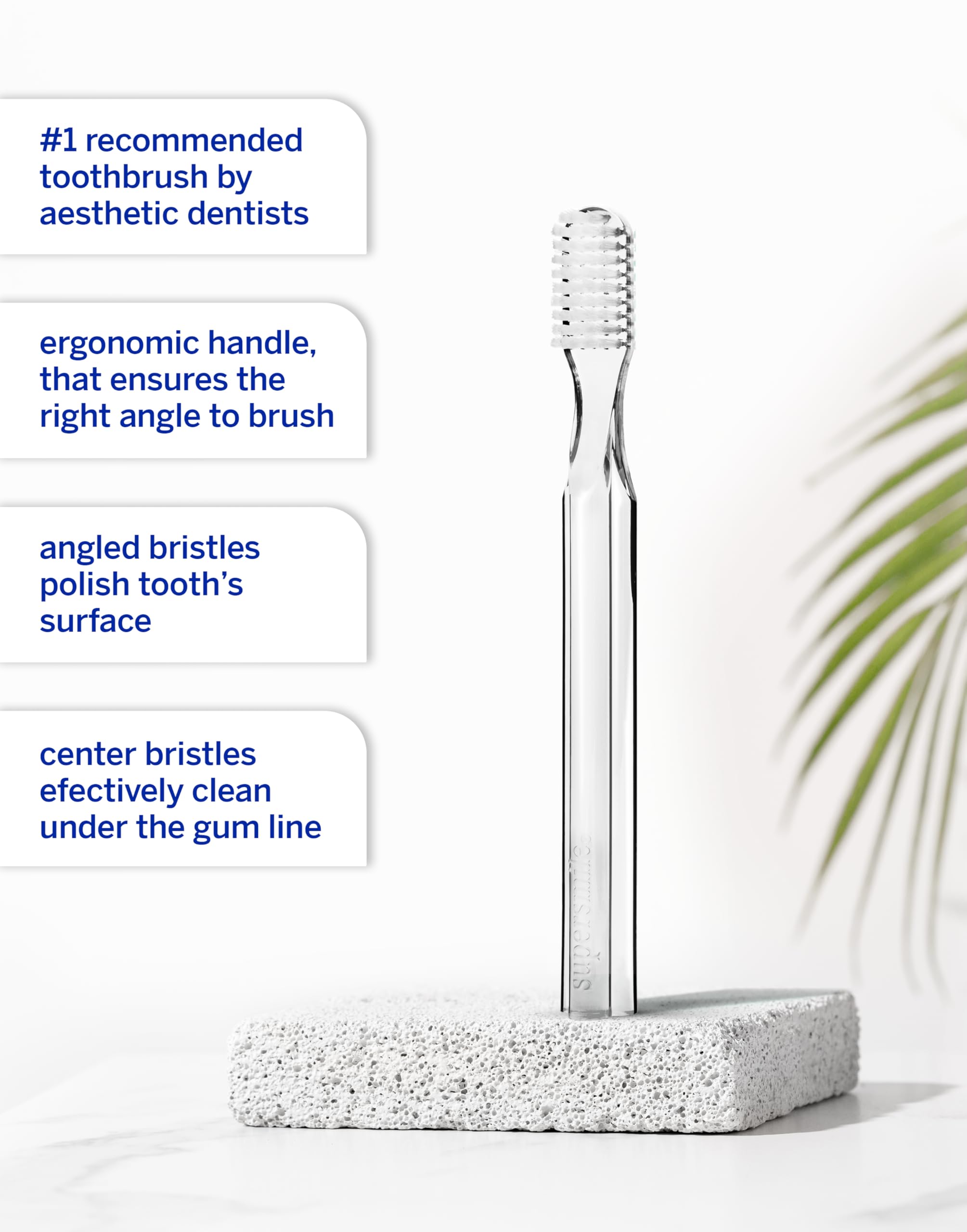 Supersmile New Generation Toothbrush w/ Patented 45° Soft Nylon Bristles - Whitening Tooth Brush w/ Ergonomic Handle Guarantees ADA Recommended Brushing Angle for Adults & Children (Clear)