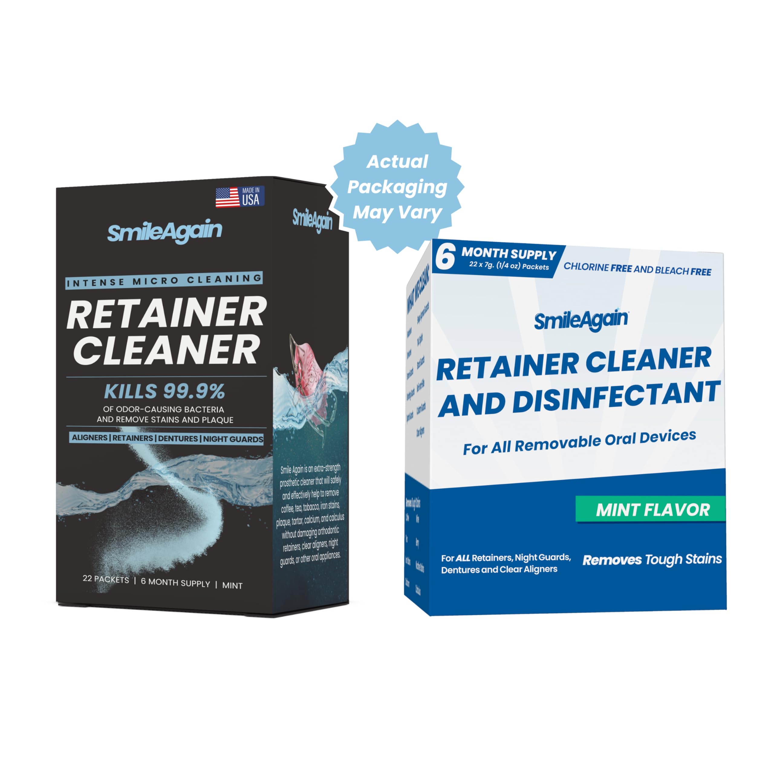 Smile Again Denture, Mouth Guard, Night Guard, Retainer Cleaner and Disinfectant - Mint Flavor - 6 Month Supply …