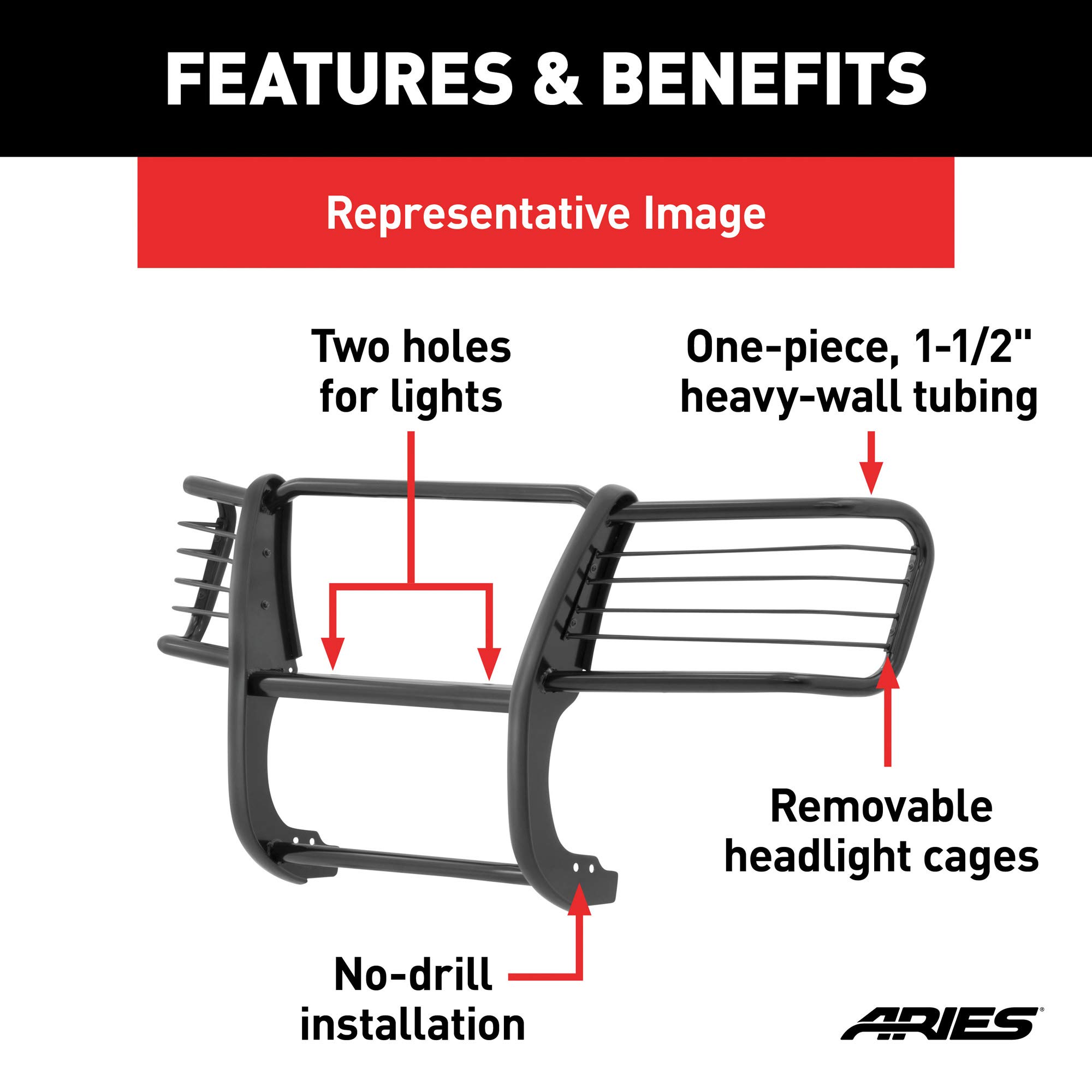 ARIES 1051 1-1/2-Inch Black Steel Grille Guard, No-Drill, Select Jeep Liberty