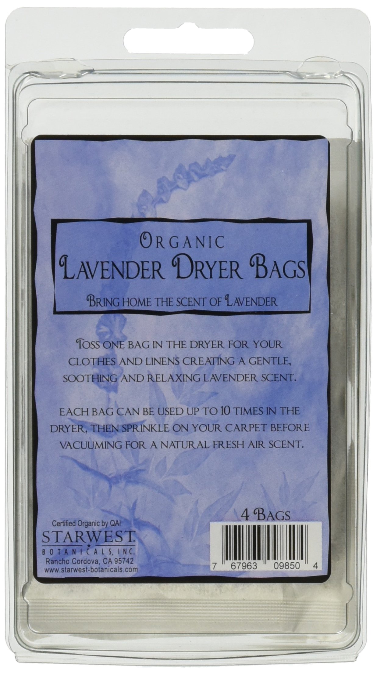 Starwest Botanicals Organic Lavender Dryer Bags, 4 Count