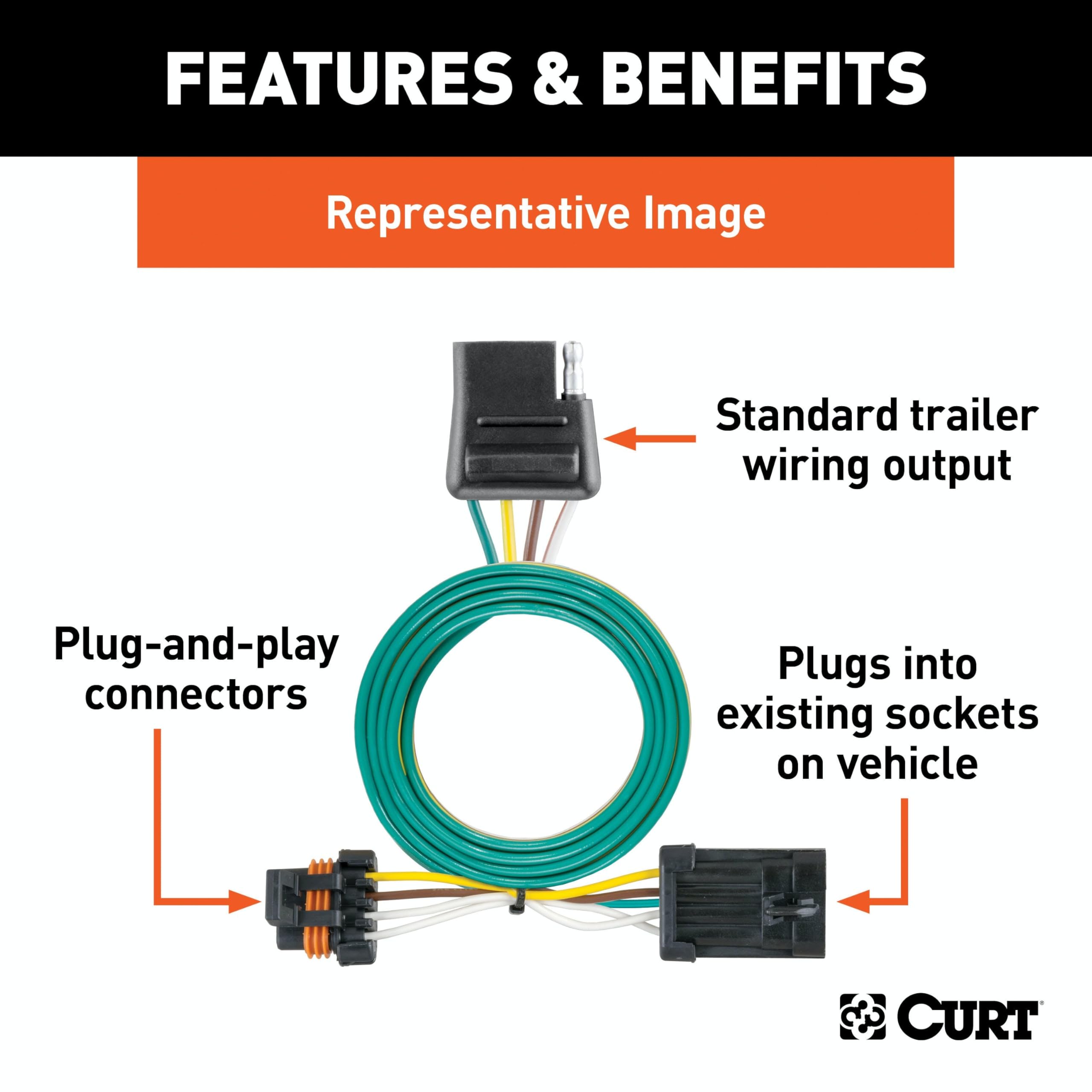 CURT 56046 Vehicle-Side Custom 4-Pin Trailer Wiring Harness, Fits Select Chevrolet Impala