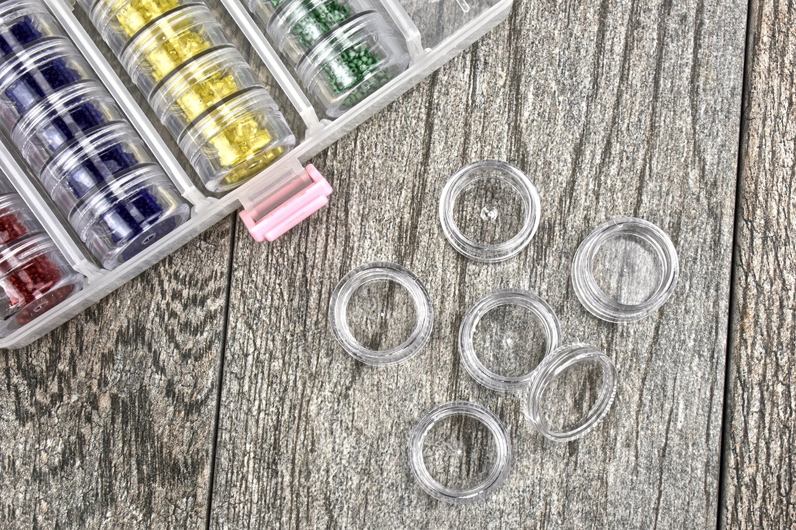 SE 25-in-1 Round Containers Inside a Plastic Storage Box with Stackable Screw-On Lids, 7/8" x 1-1/8", Clear - 87134DB