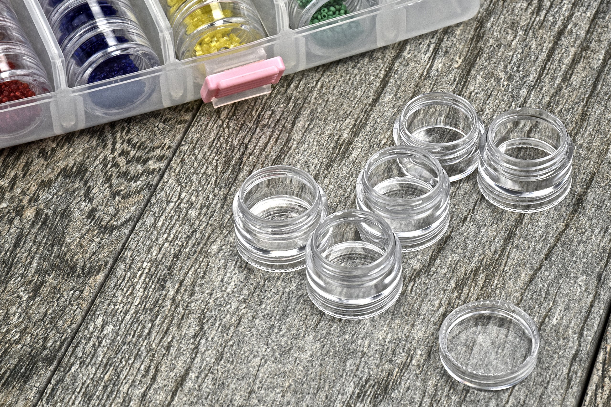 SE 25-in-1 Round Containers Inside a Plastic Storage Box with Stackable Screw-On Lids, 7/8" x 1-1/8", Clear - 87134DB
