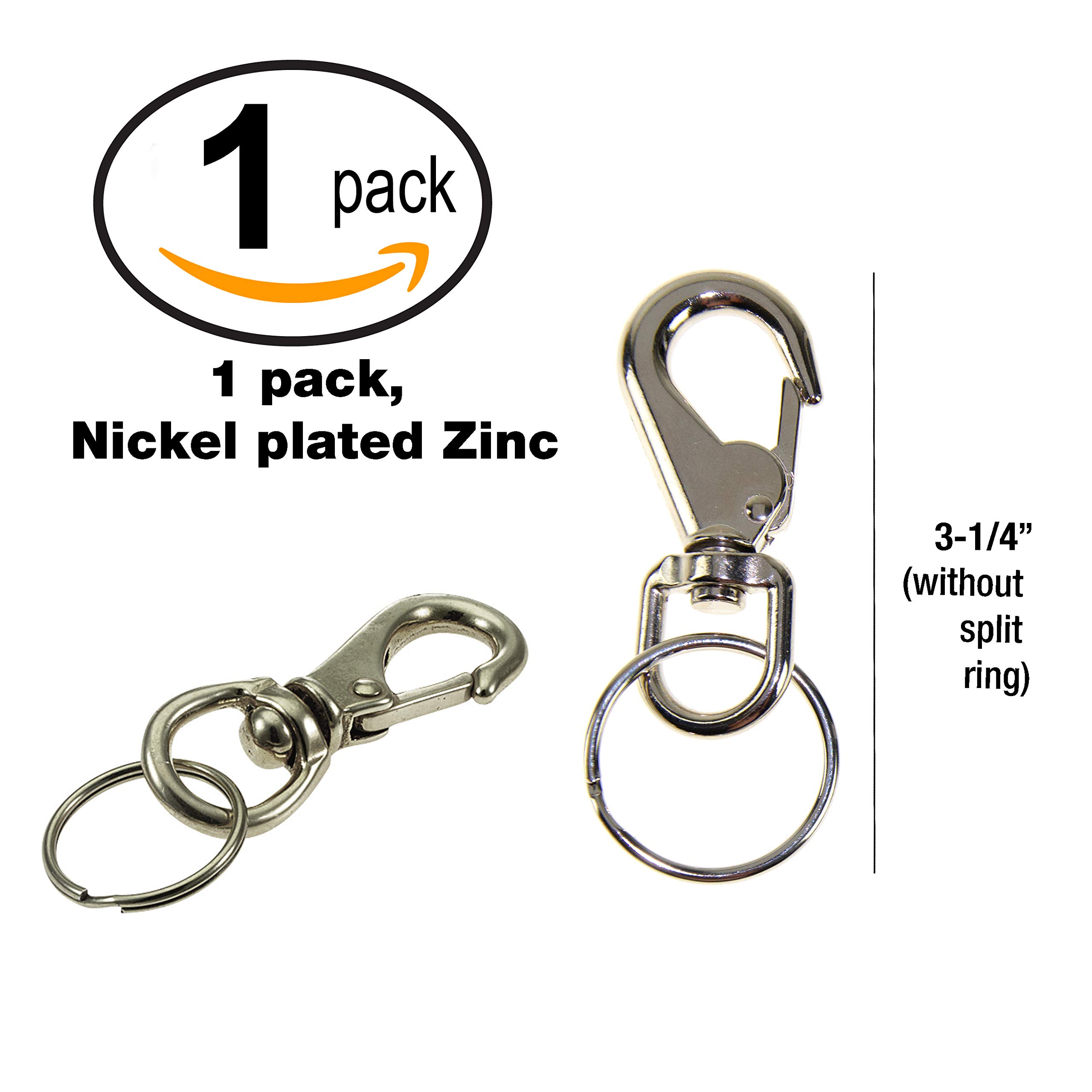 Lucky Line 3-1/4" Heavy-Duty Boat Snap, Nickel-Plated Zinc with 1-1/2" Split Key Ring(44701)
