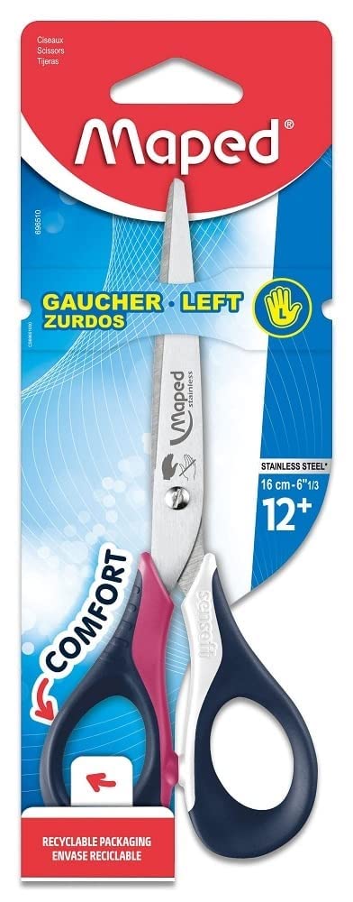 Maped Sensoft Scissors with Flexible Handles, Kids, 6.33 Inch, Pointed Tip, Left Handed, Assorted Colors (696510)