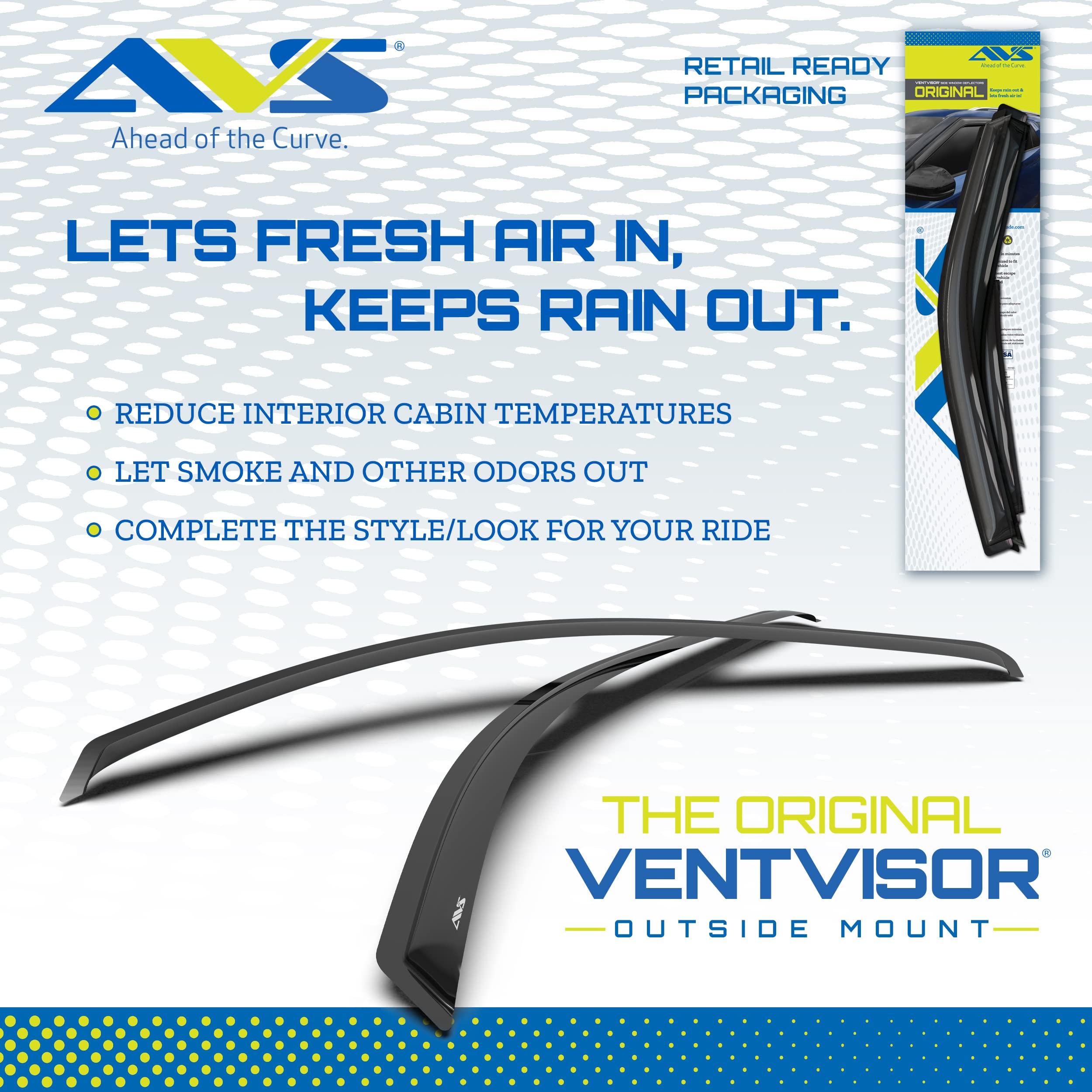 Auto Ventshade [AVS] Ventshade / Rain Guards | Stainless, Black, 2 pc | 32059 | Fits Most 1973-1991 GM Full Size Trucks and SUV's - Consult Application Guide to Verify Fitment