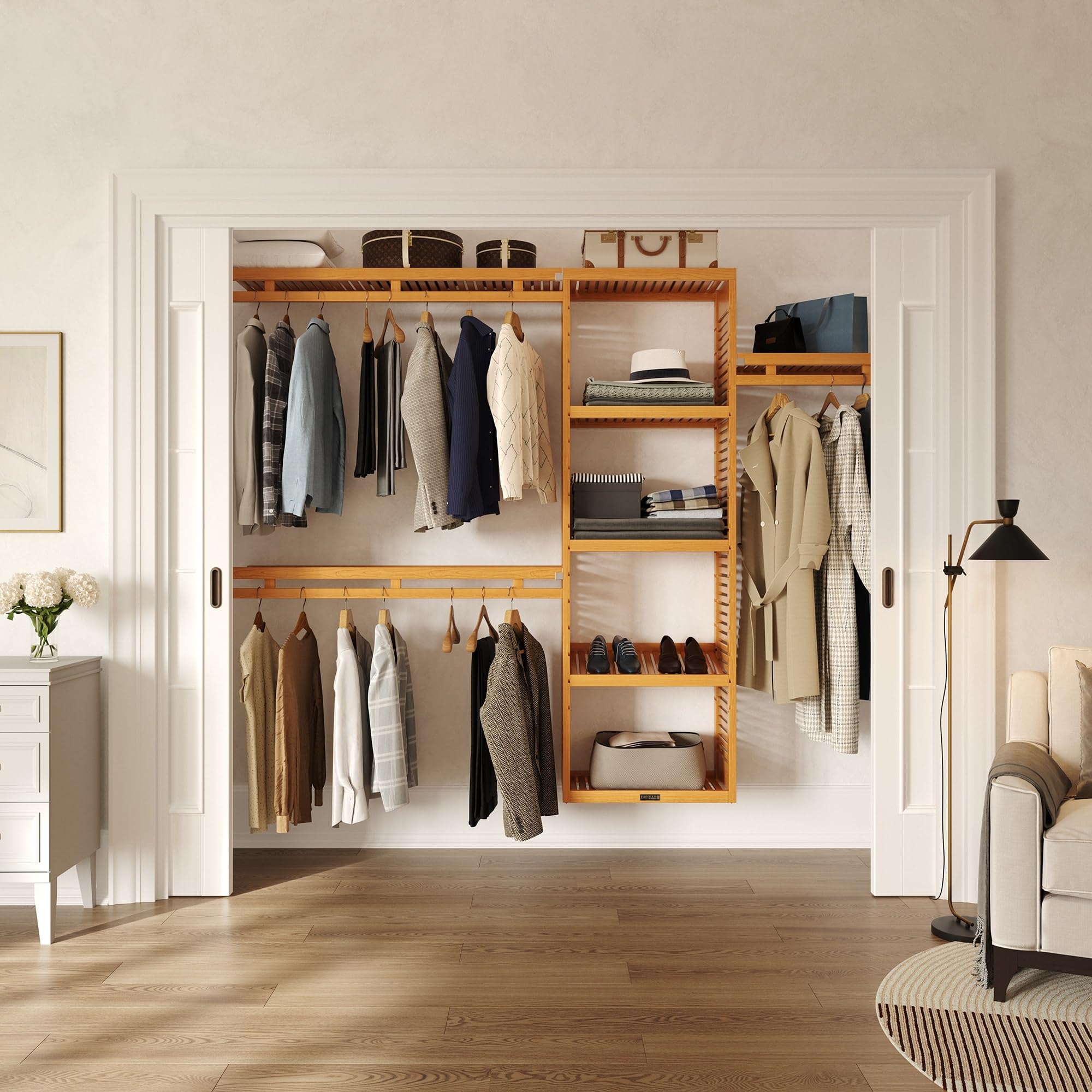 John Louis Home 12-Inch Deep Premier Closet Organizer-Honey Maple Finish