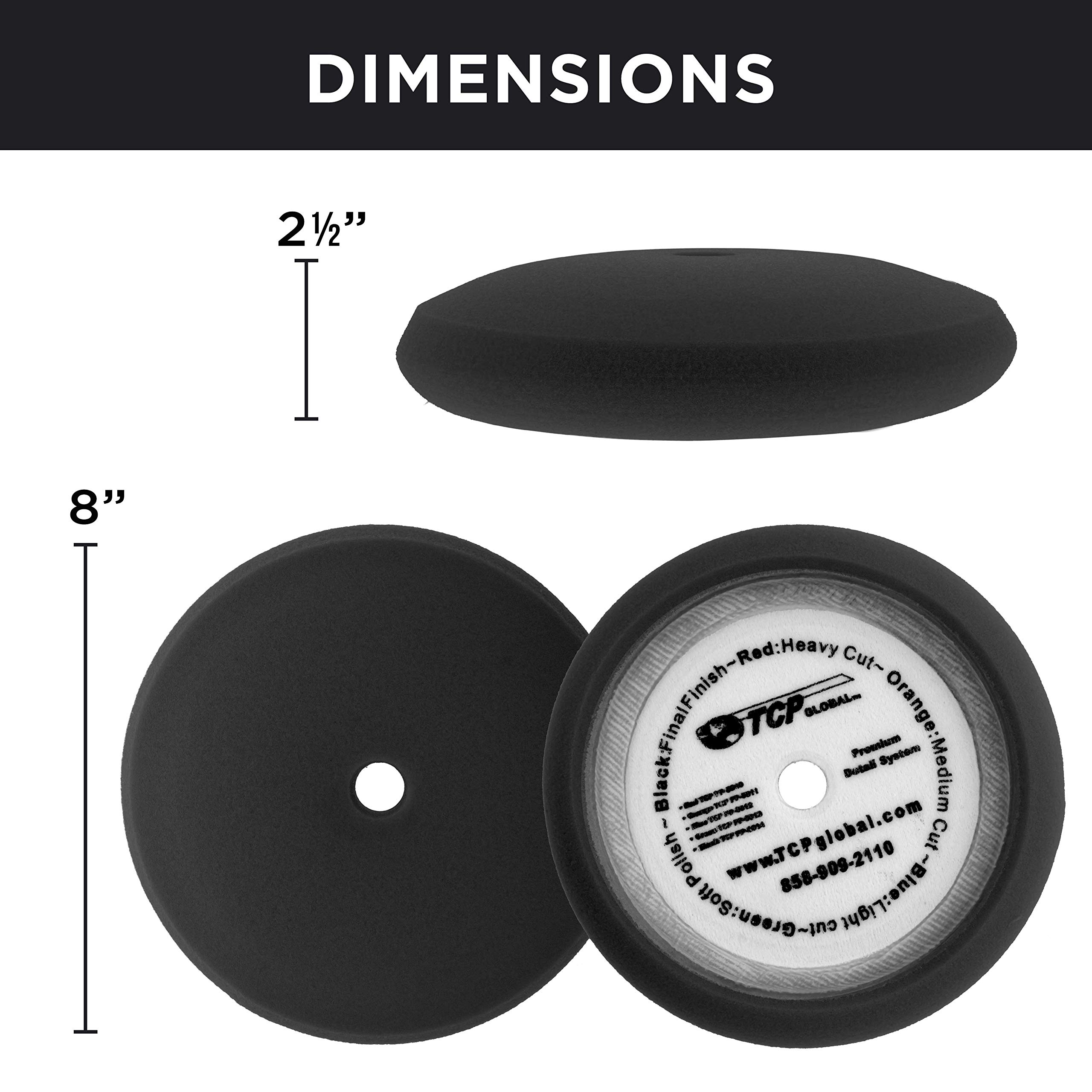 TCP Global 8" Black Extra Fine Foam Finishing Grip Pad Final Buff Polish Wax - Hook & Loop