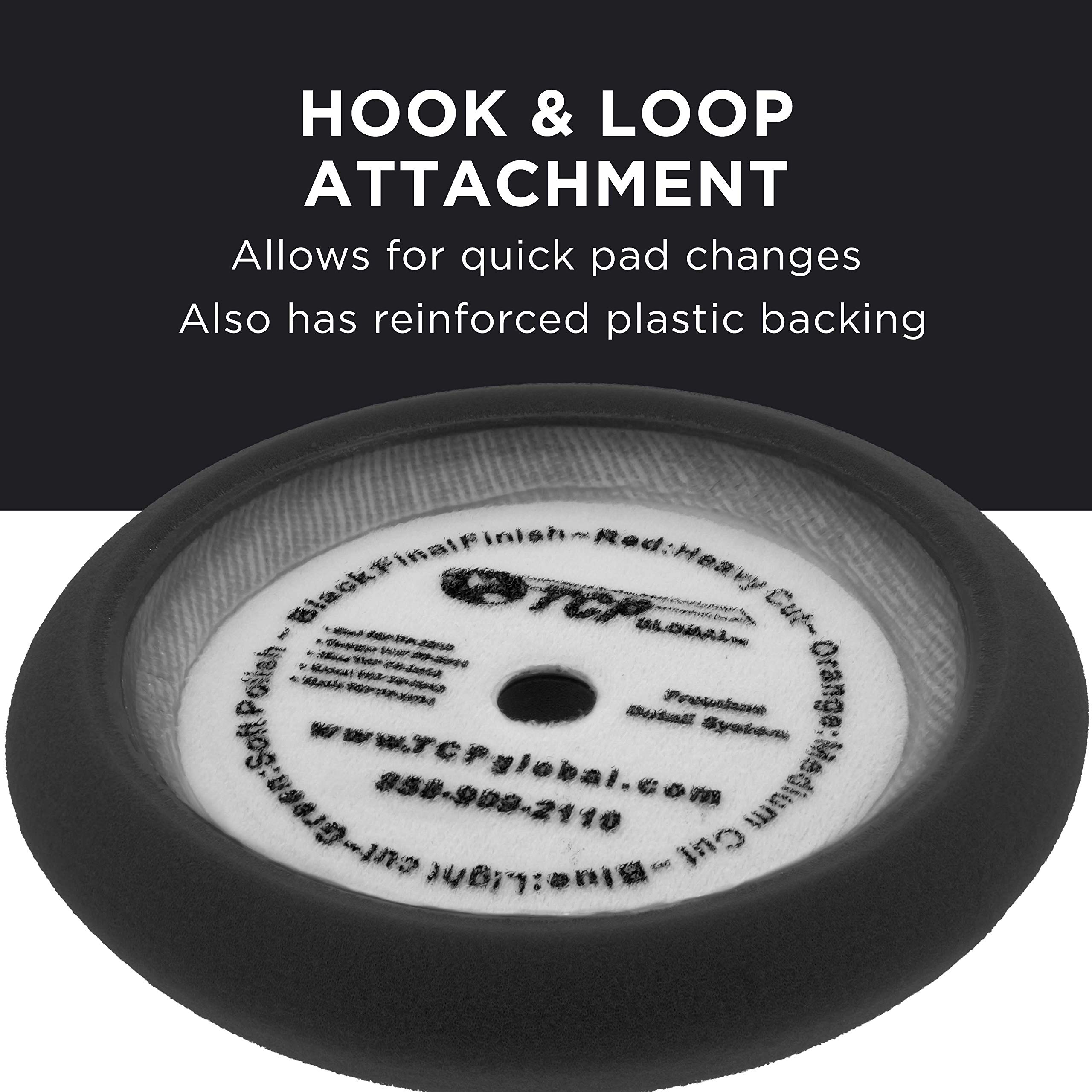 TCP Global 8" Black Extra Fine Foam Finishing Grip Pad Final Buff Polish Wax - Hook & Loop