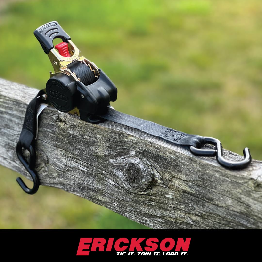 Erickson 34413 Pro Series Black 1" x 6' Retractable Ratcheting Tie-Down Strap, 1500 lb Load Capacity, (Pack of 2)