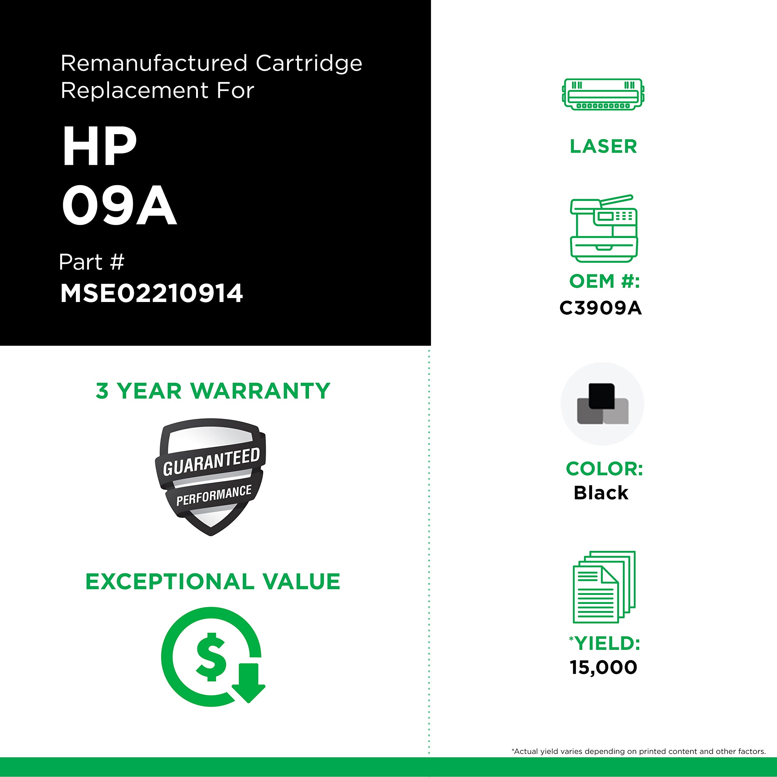 MSE Brand Remanufactured Toner Cartridge Replacement for HP C3909A (HP 09A) | Black