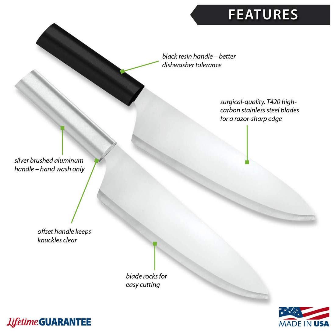 Rada Cutlery French Chef Knife Stainless Steel Blade with Aluminum Handle Made in USA, 8.5 Inch, Silver