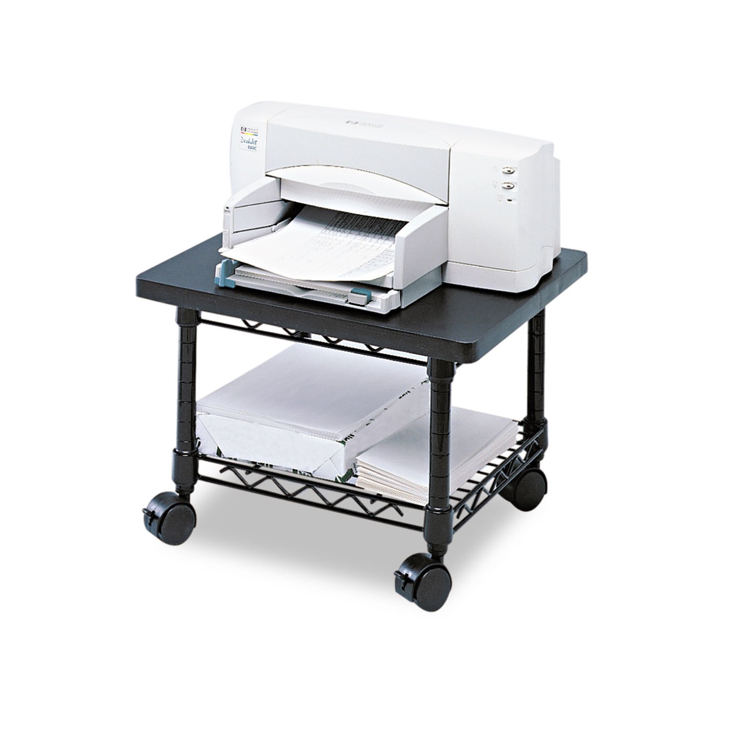 Safco Products Under Desk Printer/Fax Stand , Black Powder Coat Finish, Swivel Wheels for Mobility