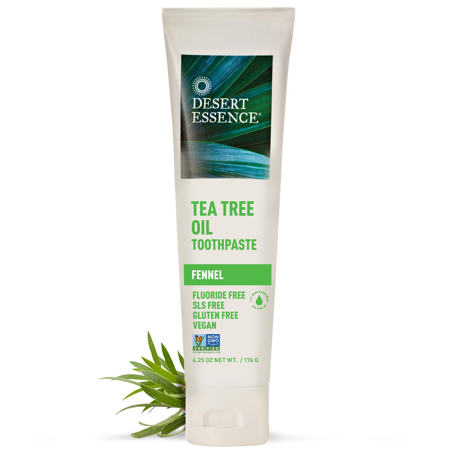 Desert Essence Tea Tree Oil Toothpaste - Fennel - 6.25 Oz - Refreshing Taste - Baking Soda - Pure Essential Oil - Sea Salt - Finest Natural Ingredients - Promotes Healthy Mouth