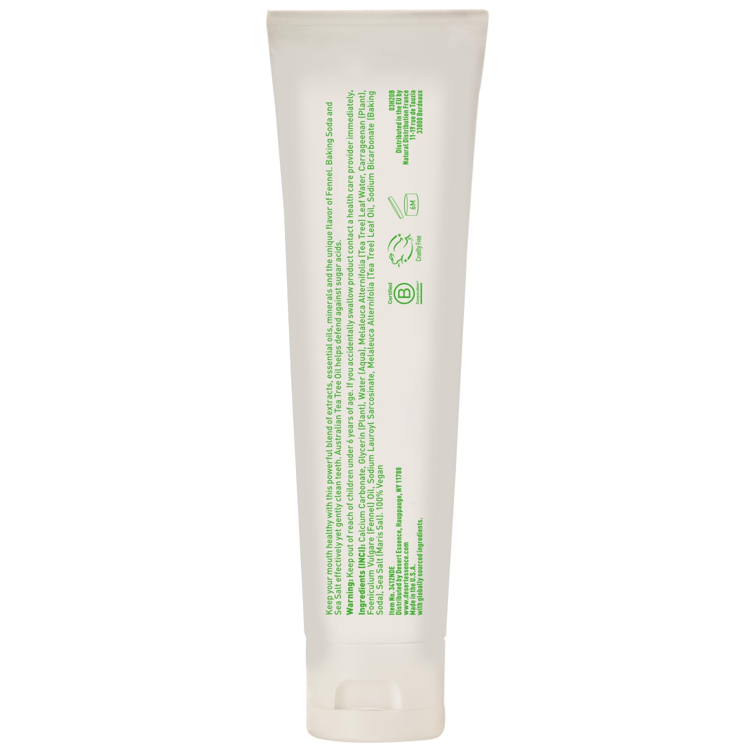 Desert Essence Tea Tree Oil Toothpaste - Fennel - 6.25 Oz - Refreshing Taste - Baking Soda - Pure Essential Oil - Sea Salt - Finest Natural Ingredients - Promotes Healthy Mouth