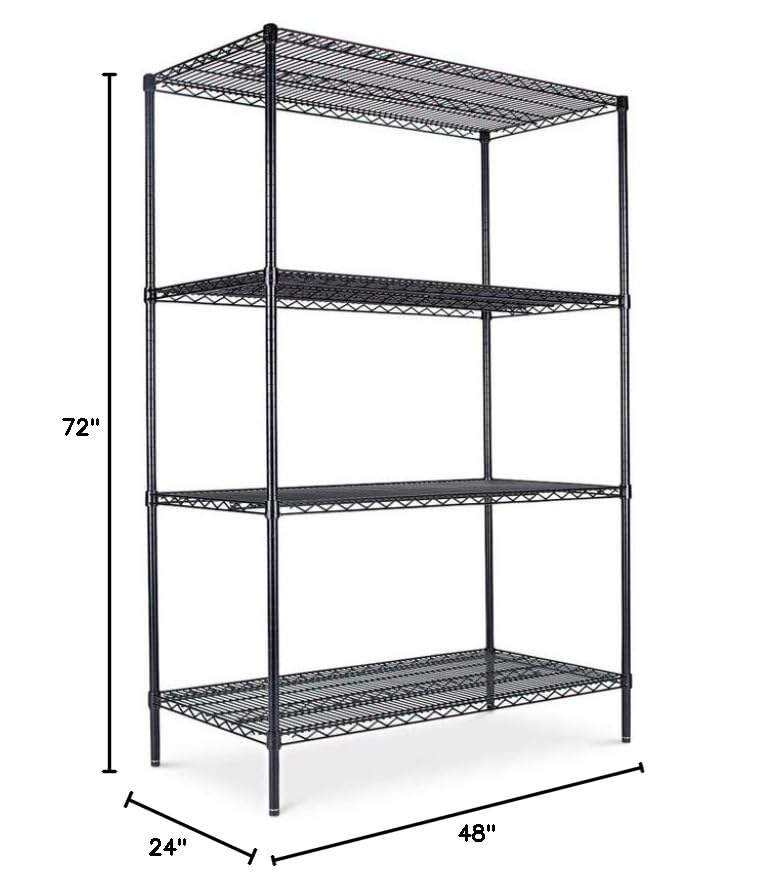 Alera ALE Industrial Heavy-Duty Wire Shelving Starter Kit, 4-Shelf, 48w x 24d x 72h, Black