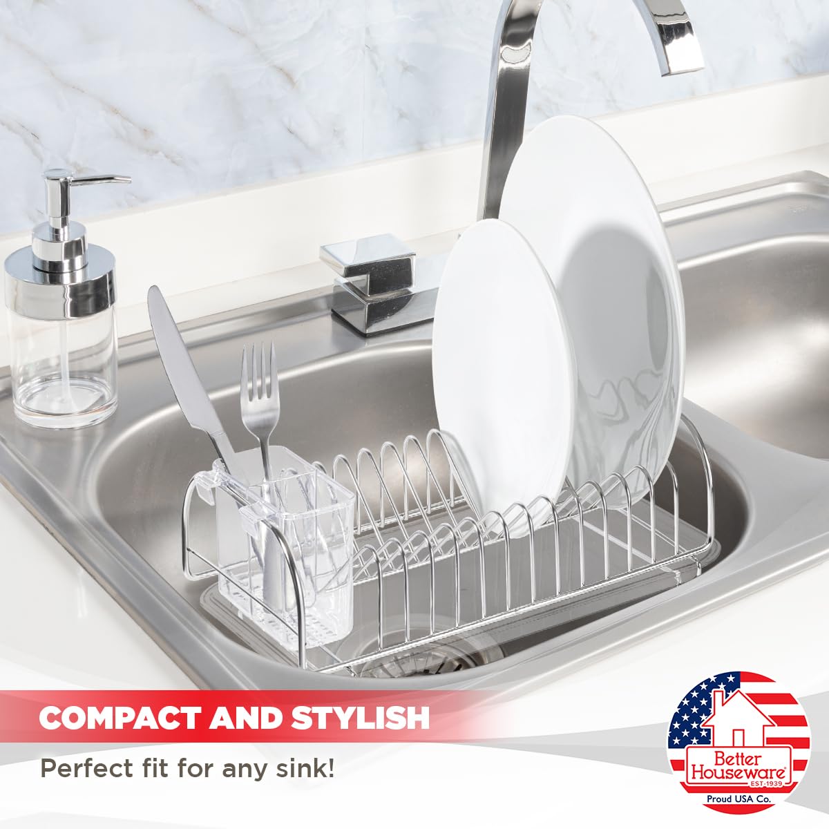 Better Houseware 3423 Compact Dish Drainer Set, Stainless 12" x 9" x 5"