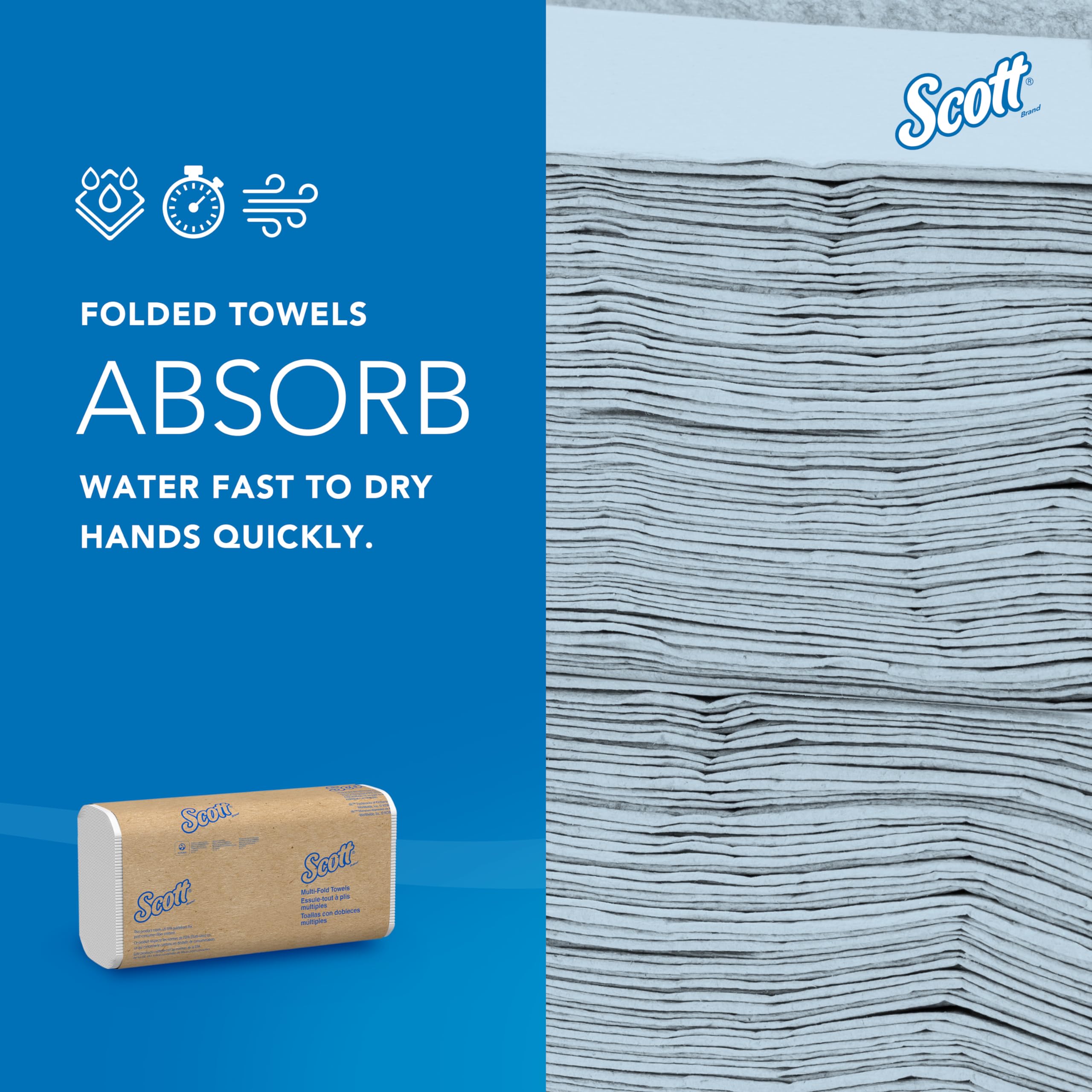 Scott Essential Multifold Paper Towels (01804) with Fast-Drying Absorbency Pockets, White, 16 Packs / Case, 250 Multifold Towels / Pack