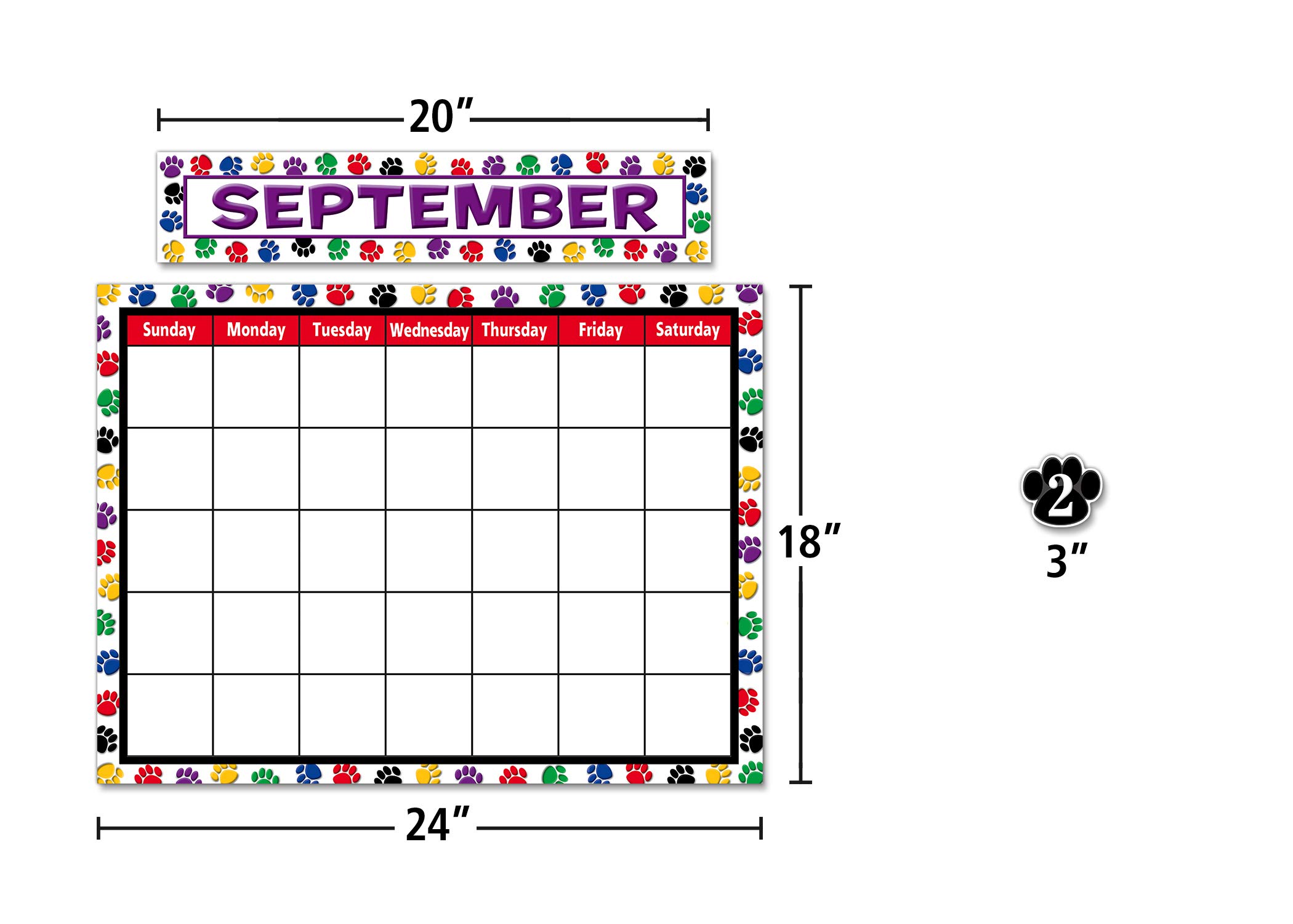 Teacher Created Resources Colorful Paw Prints Calendar Set