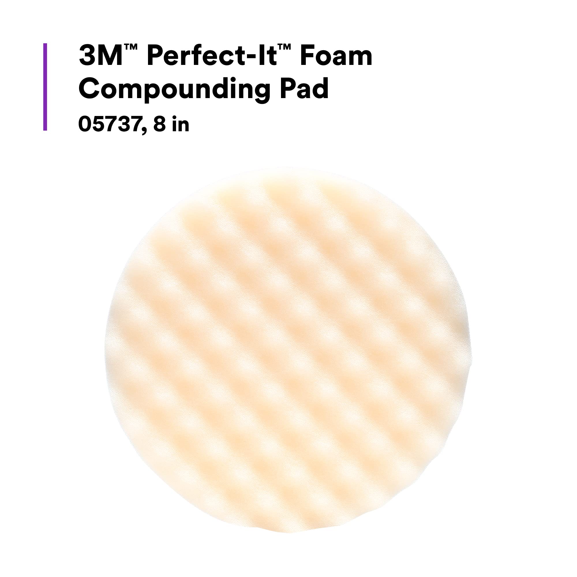 3M Perfect-It Foam Compounding Pad, 05737, Inset, Single Sided, Hook and Loop, 8 in , White