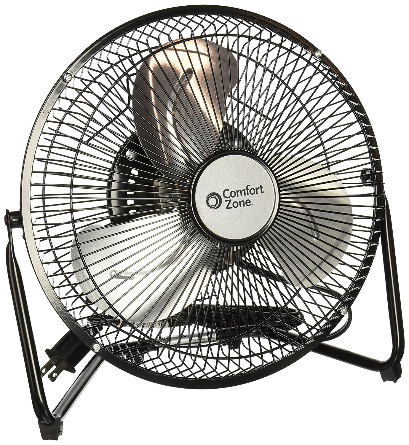 Comfort Zone CZHV9B 9” 3-Speed Cradle Floor Fan, 180-Degree Adjustable Tilt, All-Metal Construction, Convenient Carry Handle, and Rubber Feet for Stability, Black