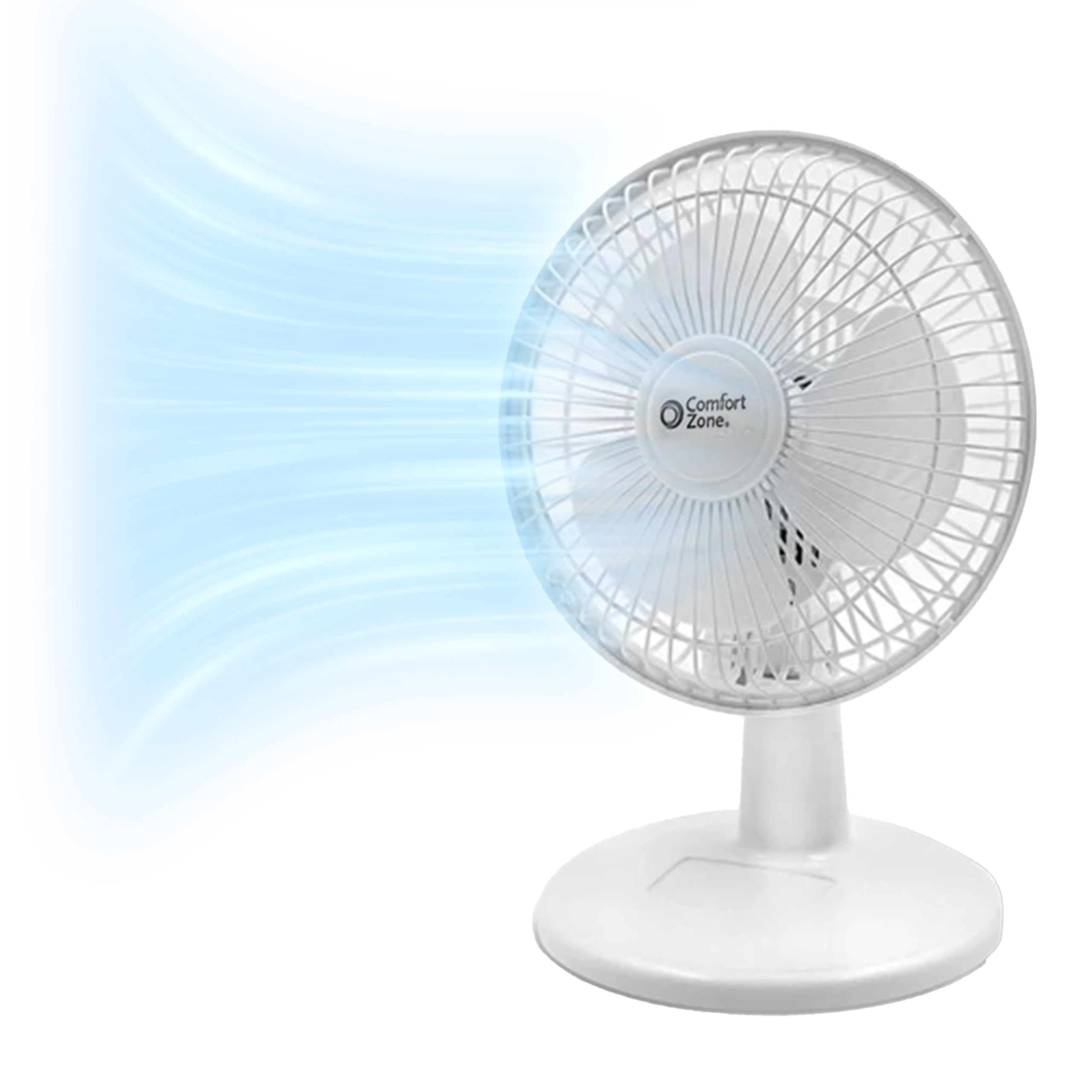 Comfort Zone CZ6D 6" Quiet Portable Indoor 2-Speed Desk Fan with Clip and Fully Adjustable Tilt, White