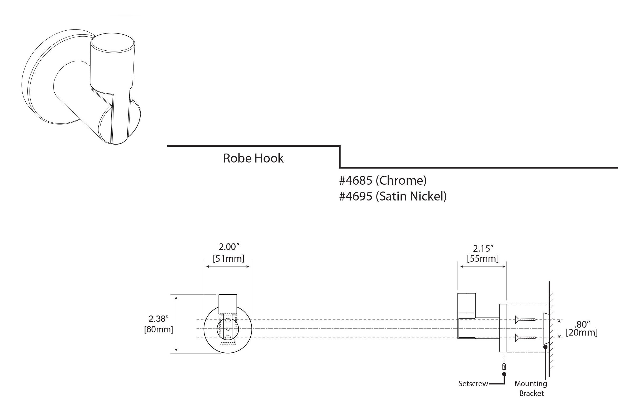 Gatco 4685 Channel Single Robe Hook, Chrome (379853),Small