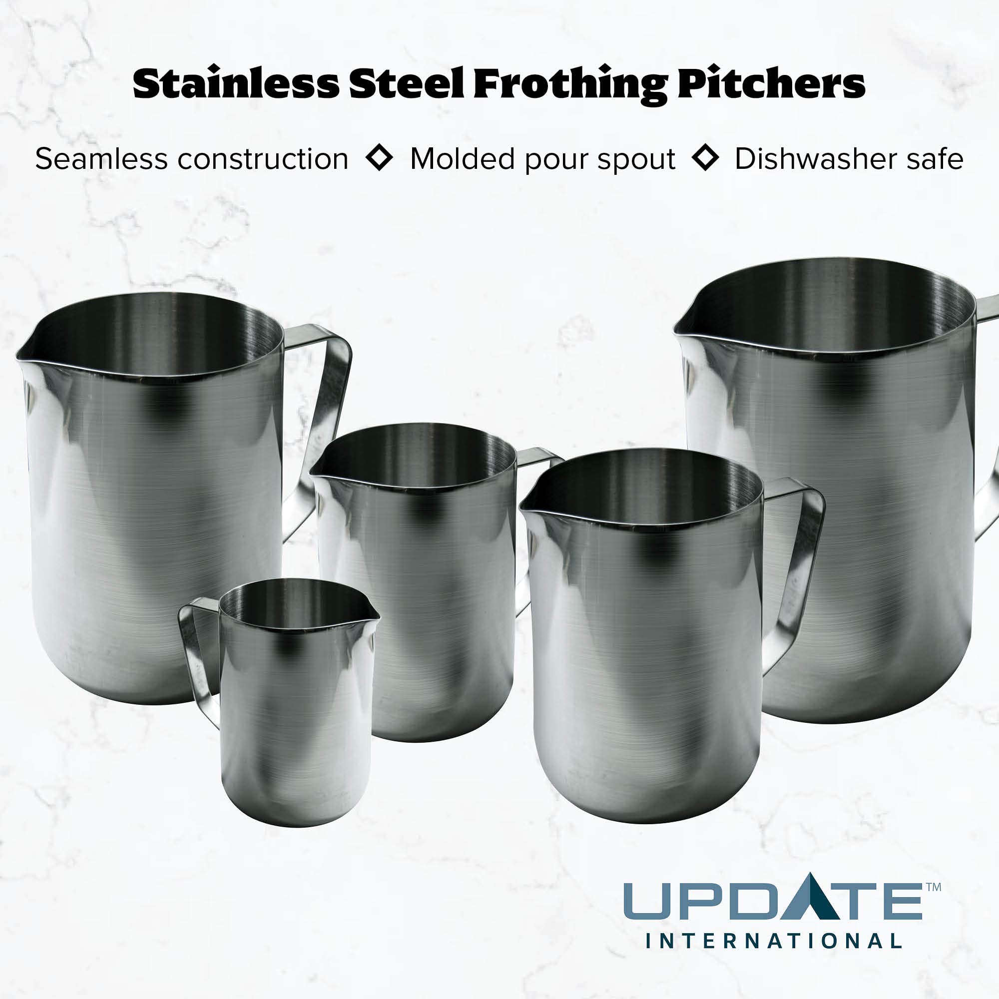 Update International EP-12 12 Oz Stainless Steel Frothing Pitcher, Silver