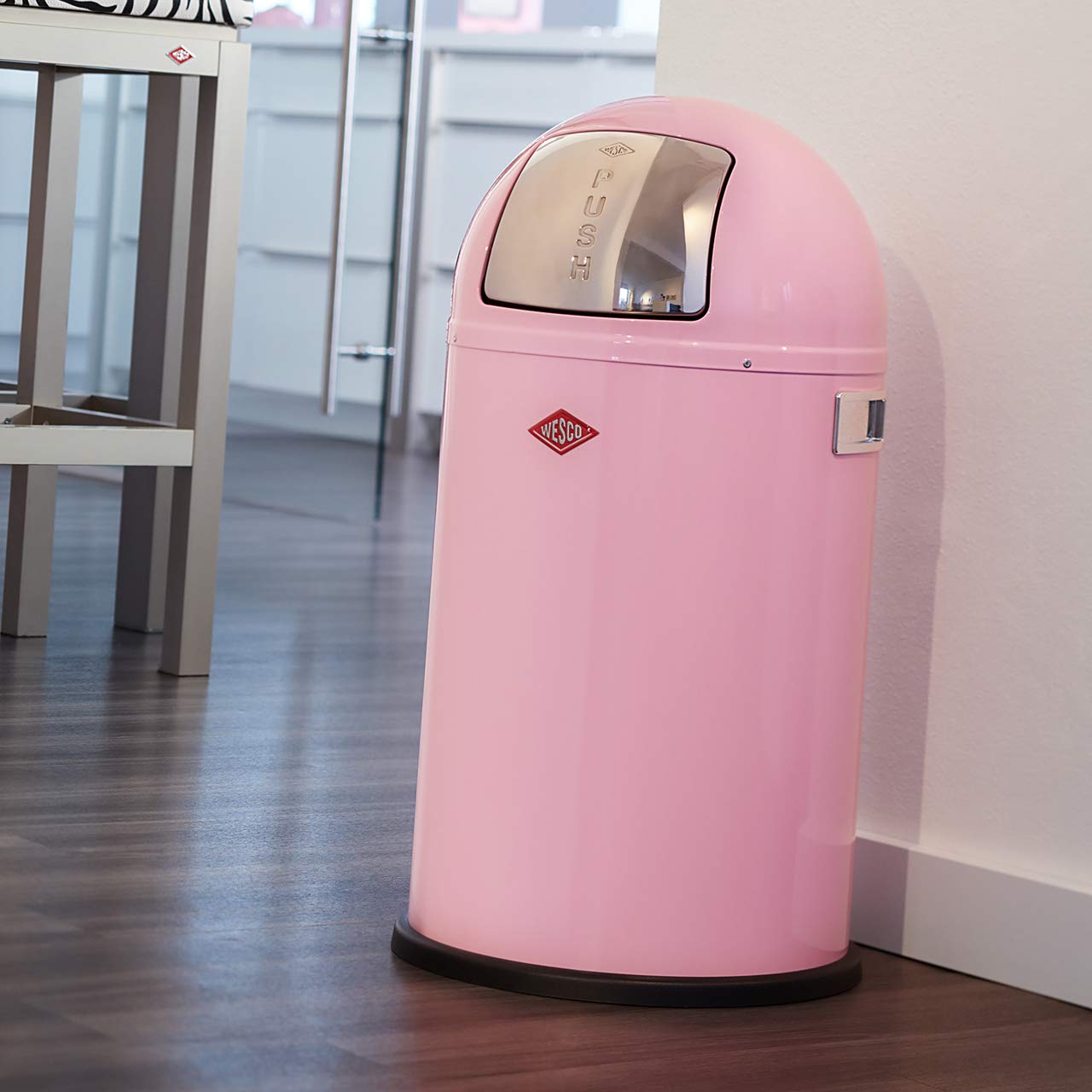 Wesco Pushboy Junior - German Designed - Push Door Trash Can, Powder Coated Steel, 5.8-Gallon / 22L, Silver