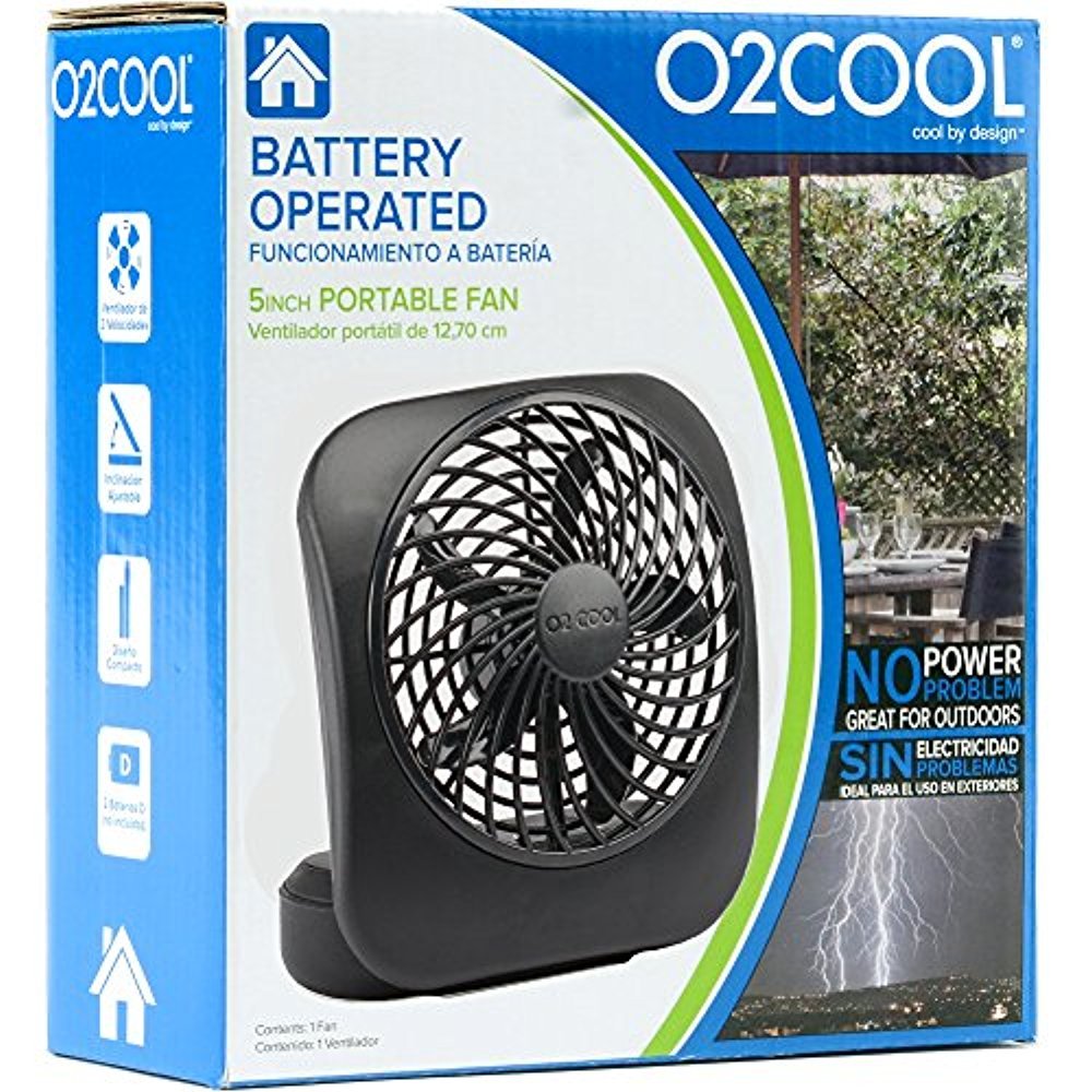 Treva 5-Inch Portable Desktop Battery Powered Fan, 2 Cooling Speeds with Compact Folding & Tilt Design (Black)
