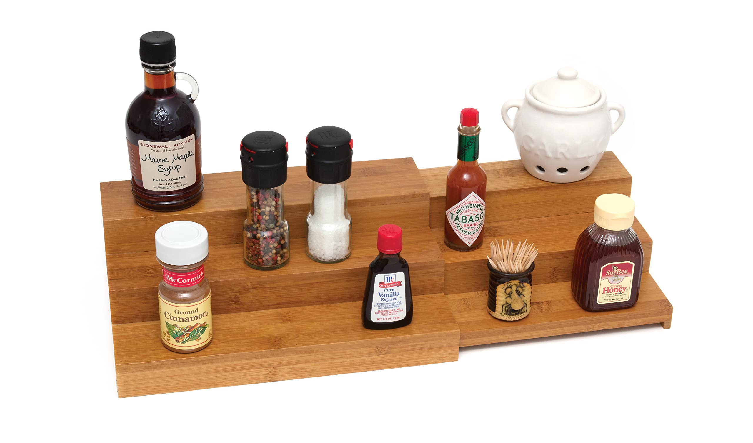 Lipper International 8807 Bamboo Wood Expandable 3-Tier Step Shelf Kitchen Organizer, 12" x 7-7/8" x 4-1/4"