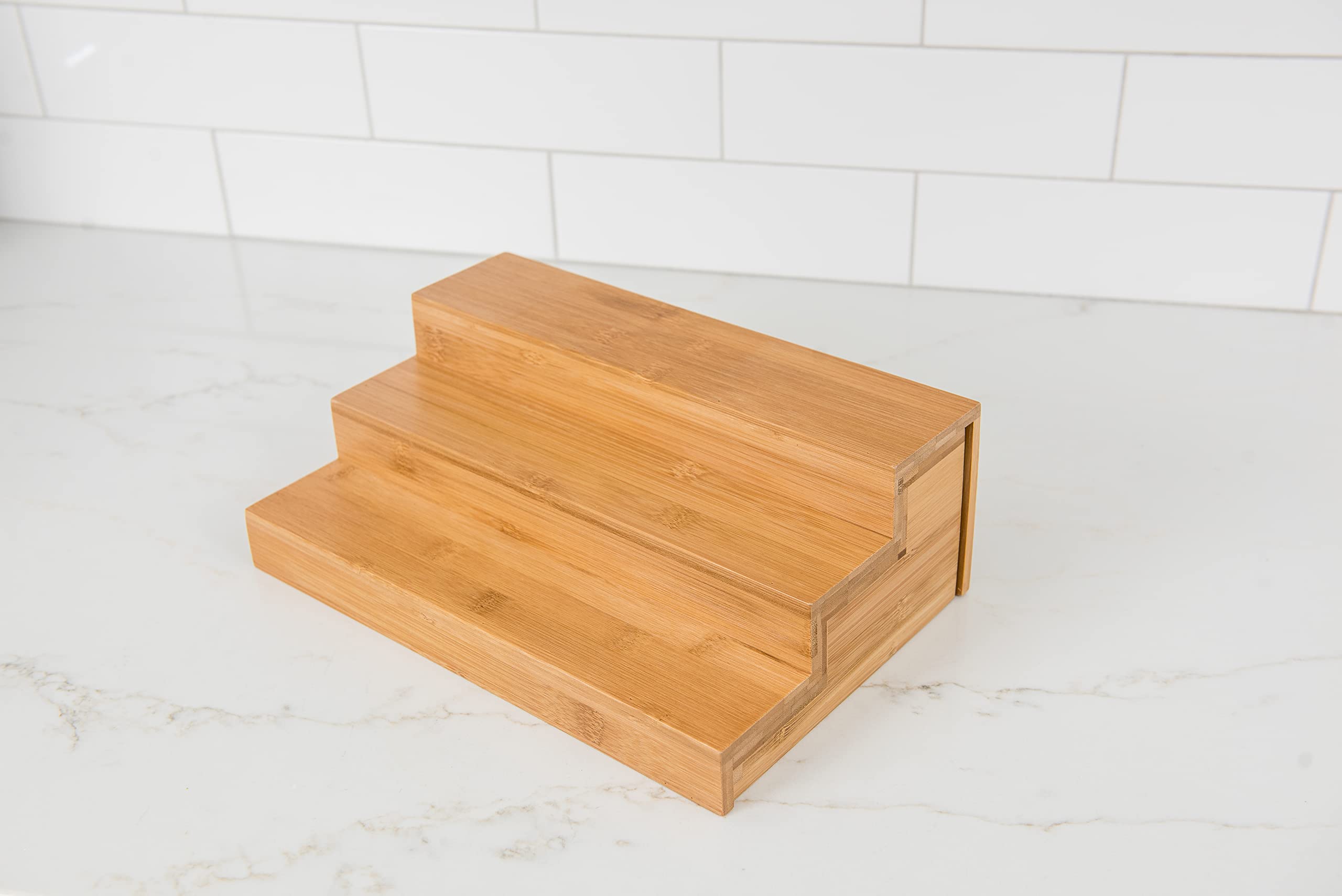 Lipper International 8807 Bamboo Wood Expandable 3-Tier Step Shelf Kitchen Organizer, 12" x 7-7/8" x 4-1/4"